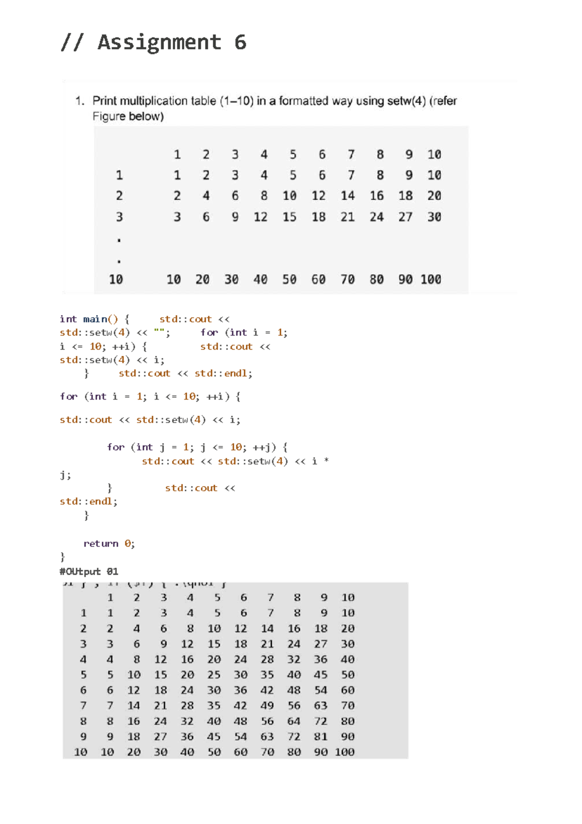 Assignment 6: Formatted Multiplication Table in C++ - Studocu