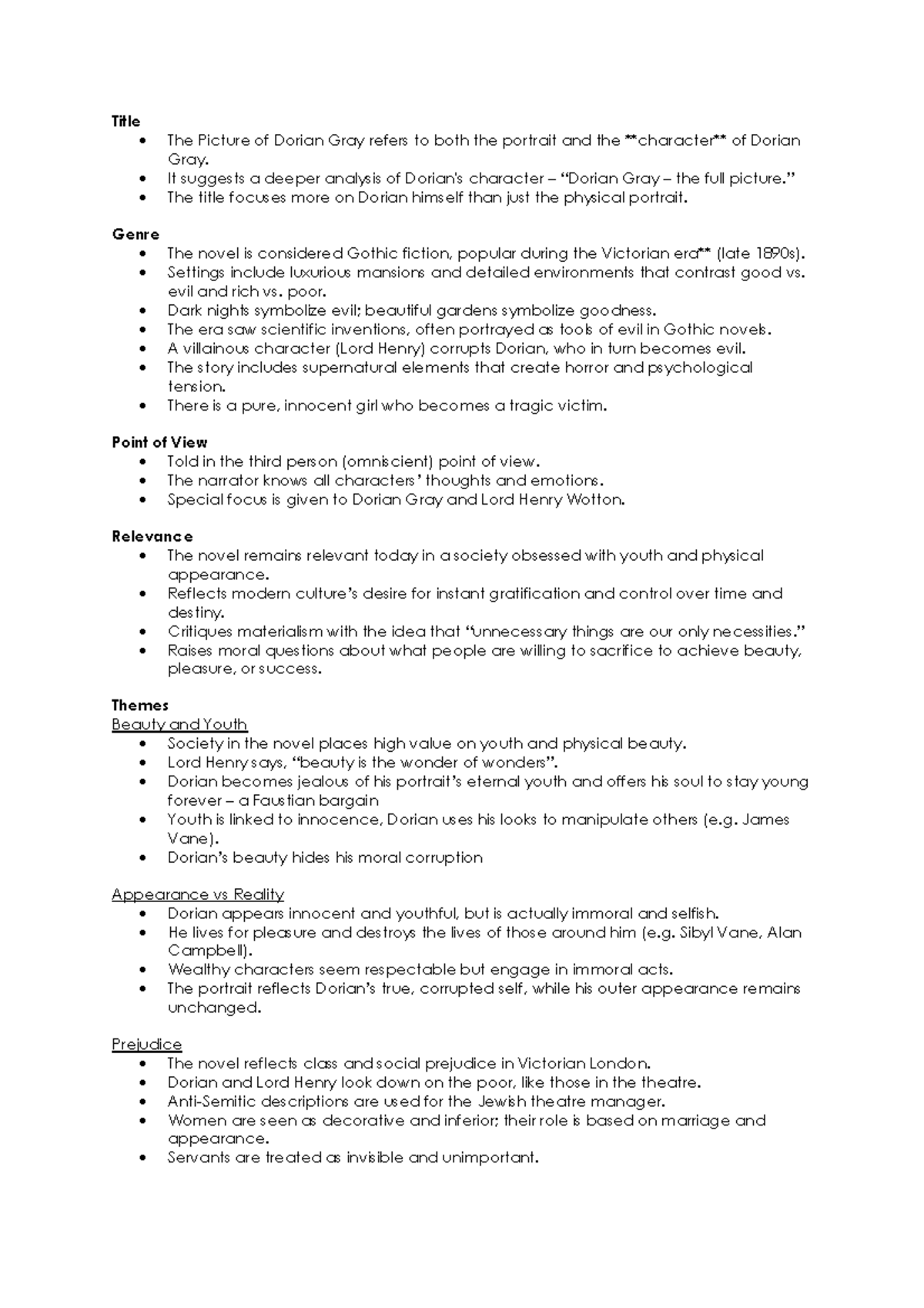 ENG H L - The Picture of Dorian Gray: Comprehensive Study Notes - Studocu