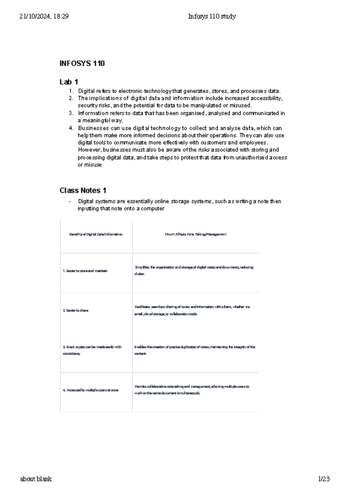 More Infosys 110 study - sdfddasd,.. - INFOSYS 110 Lab 1 1. Digital refers to electronic ...