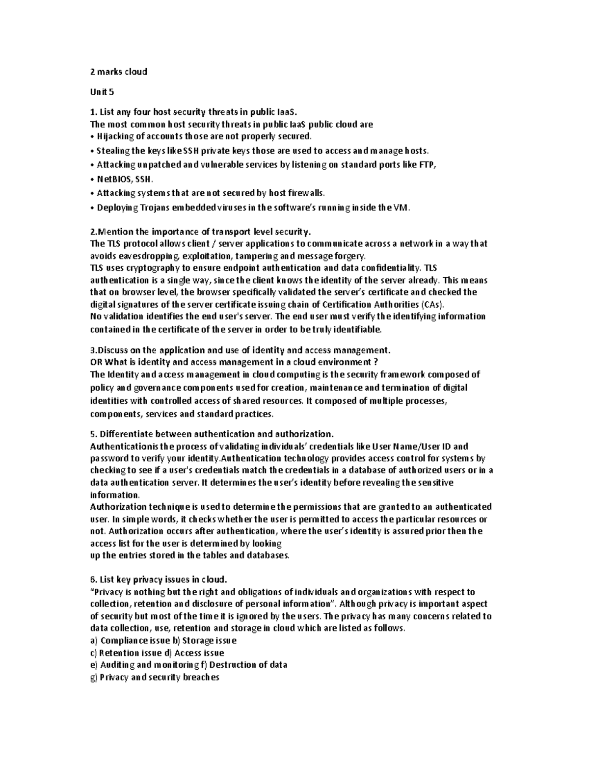 Cloud 2 Marks Assessment: Host Security Threats & IAM Overview - Studocu