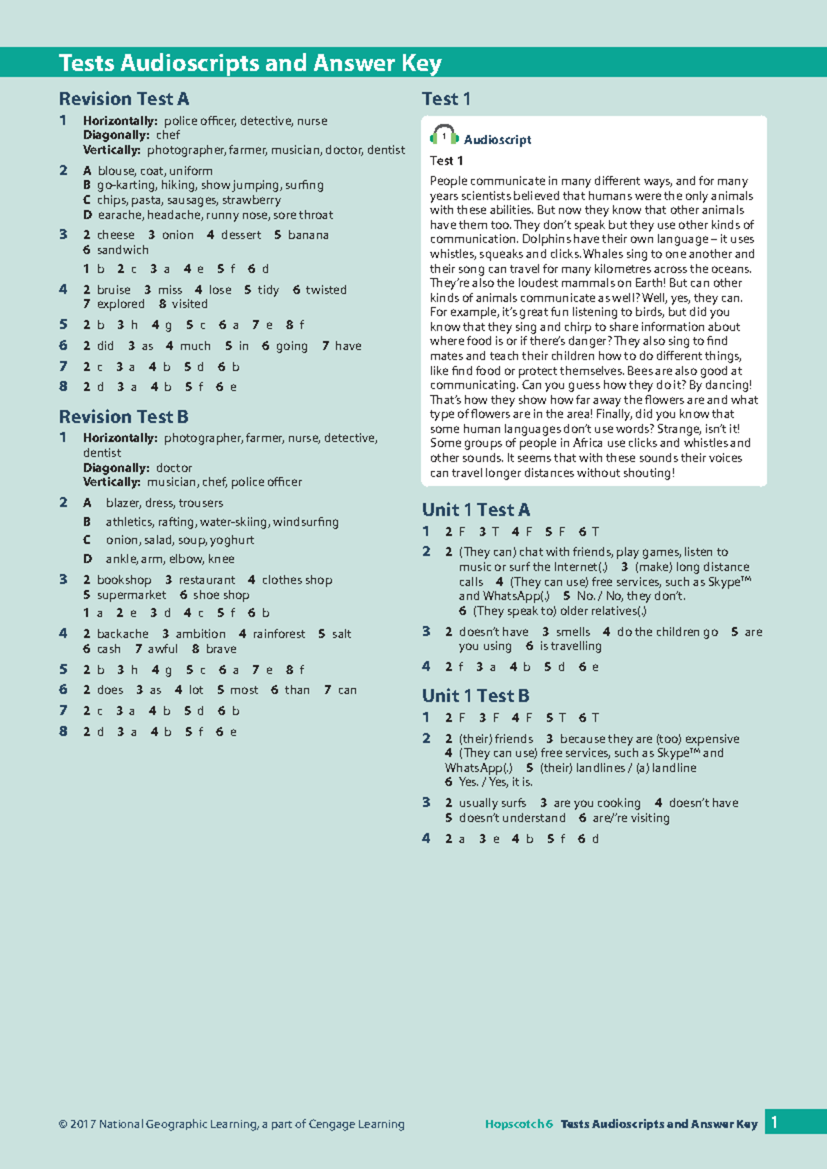 Audio Script for Tests: Revision and Answer Key (Hopscotch 6) - Studocu