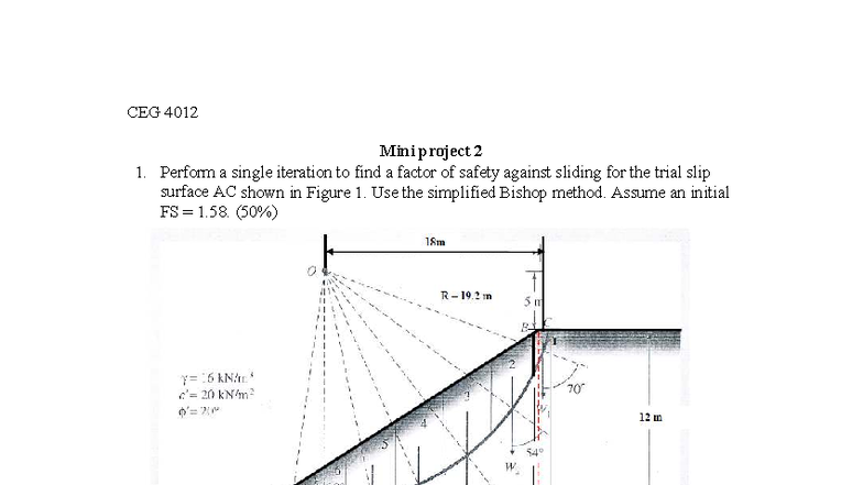 CEG 4012 Mini Project 2: Factor of Safety Analysis Using Bishop Method - Studocu