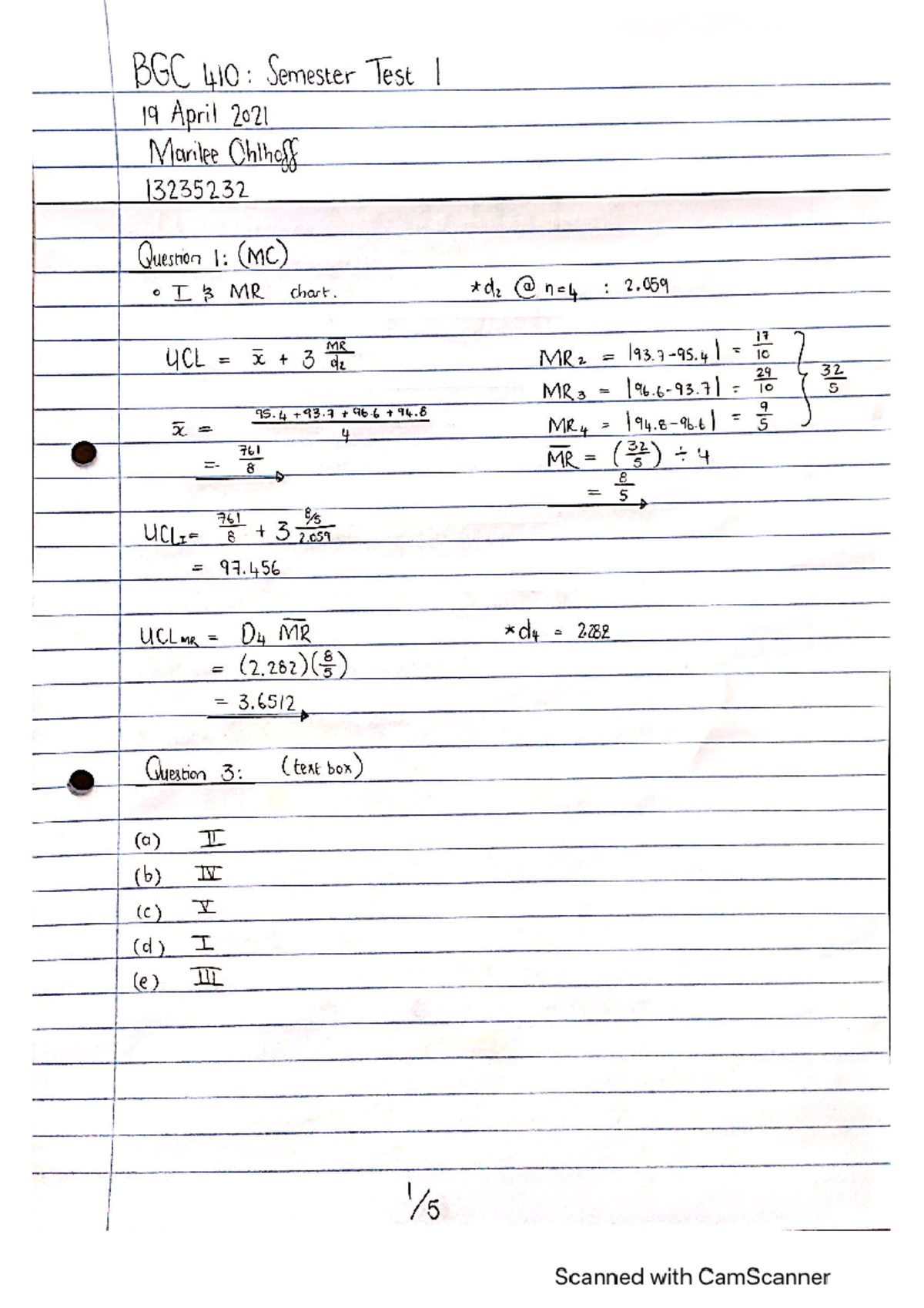 BGC 410: Semester Test I Analysis and Solutions by Marilee Chlhoff ...