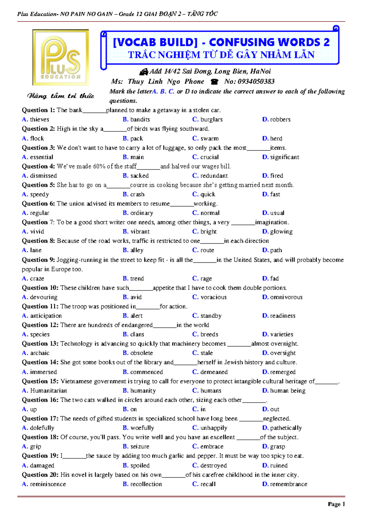 Confusing Words 2 - Practice Questions & Answers for Mastery - Studocu