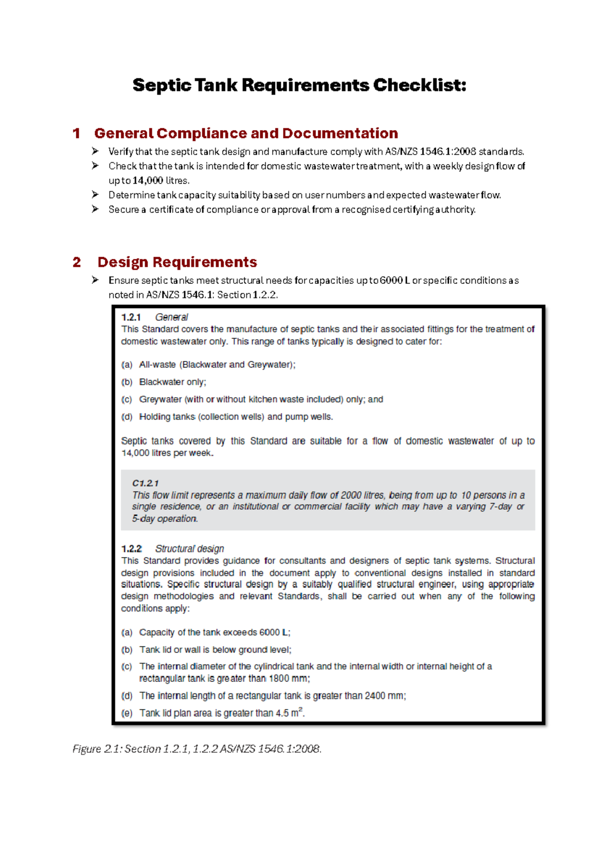 Septic Tank Compliance Checklist for AS/NZS 1546 Standards - Studocu