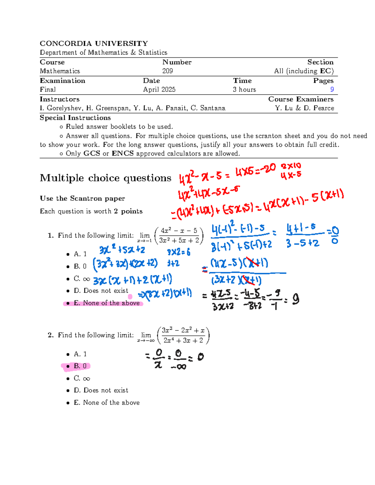 MATH 209 Final Exam Review - April 2025 - Studocu
