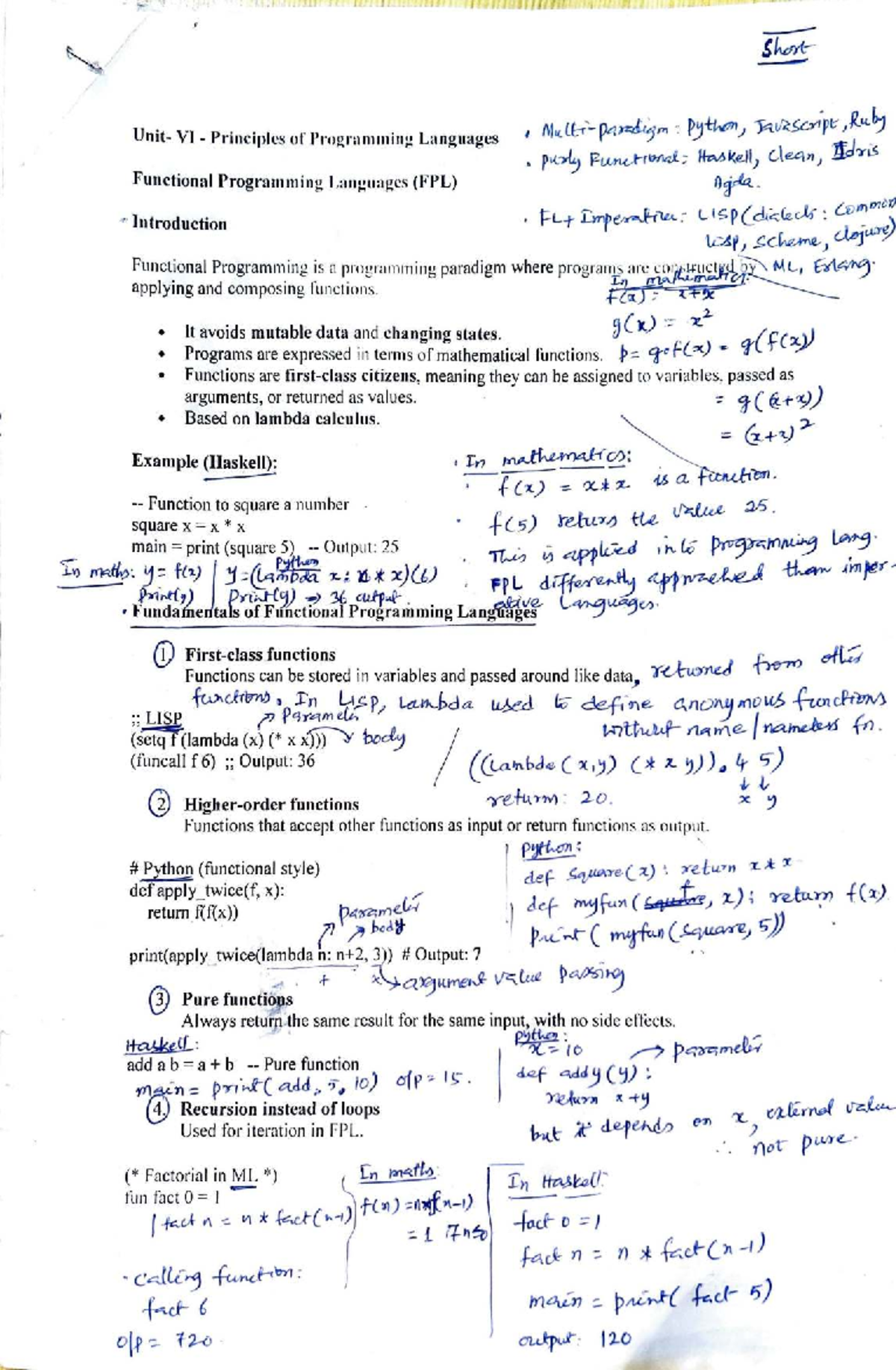 Unit 6 - PPL: Principles of Functional Programming Languages - Studocu