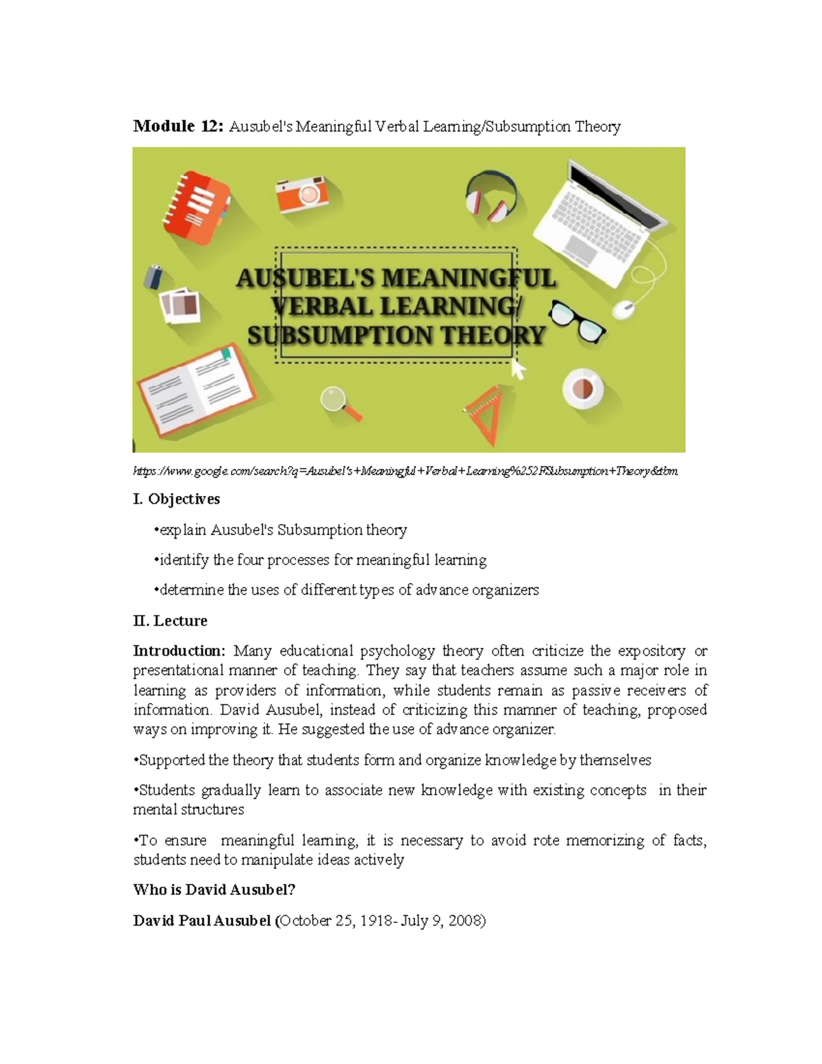 Module 12: Ausubel's Meaningful Learning & Subsumption Theory Explored ...