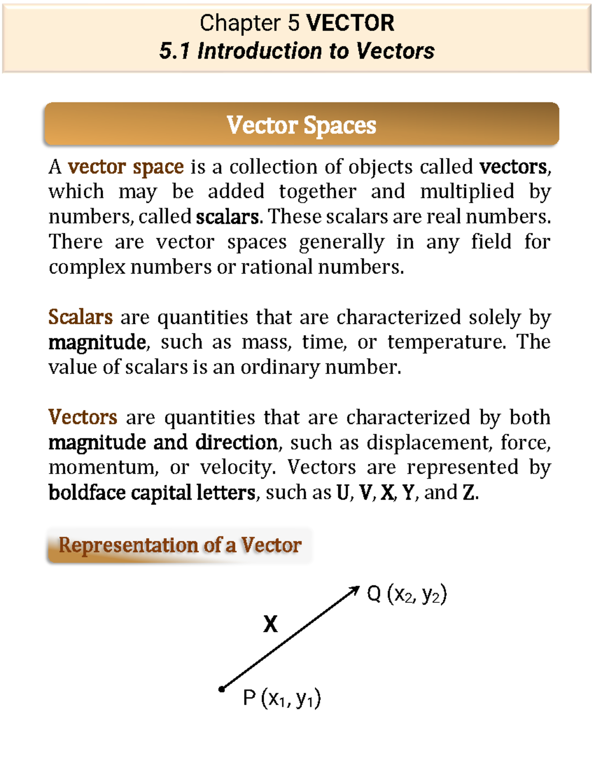 Chapter 5.1 Introduction to Vectors - Vector Spaces Representation of a ...