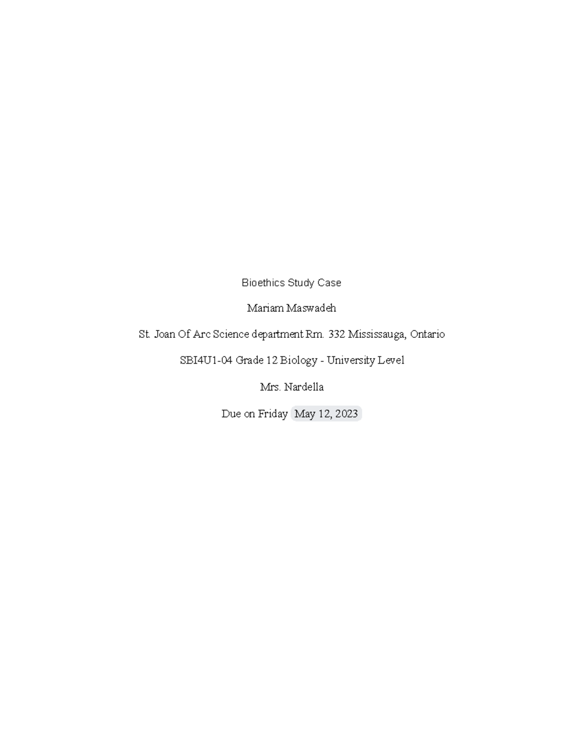 Bioethics Study Case: Gene Patenting & Myriad Genetics (BIO12) - Studocu