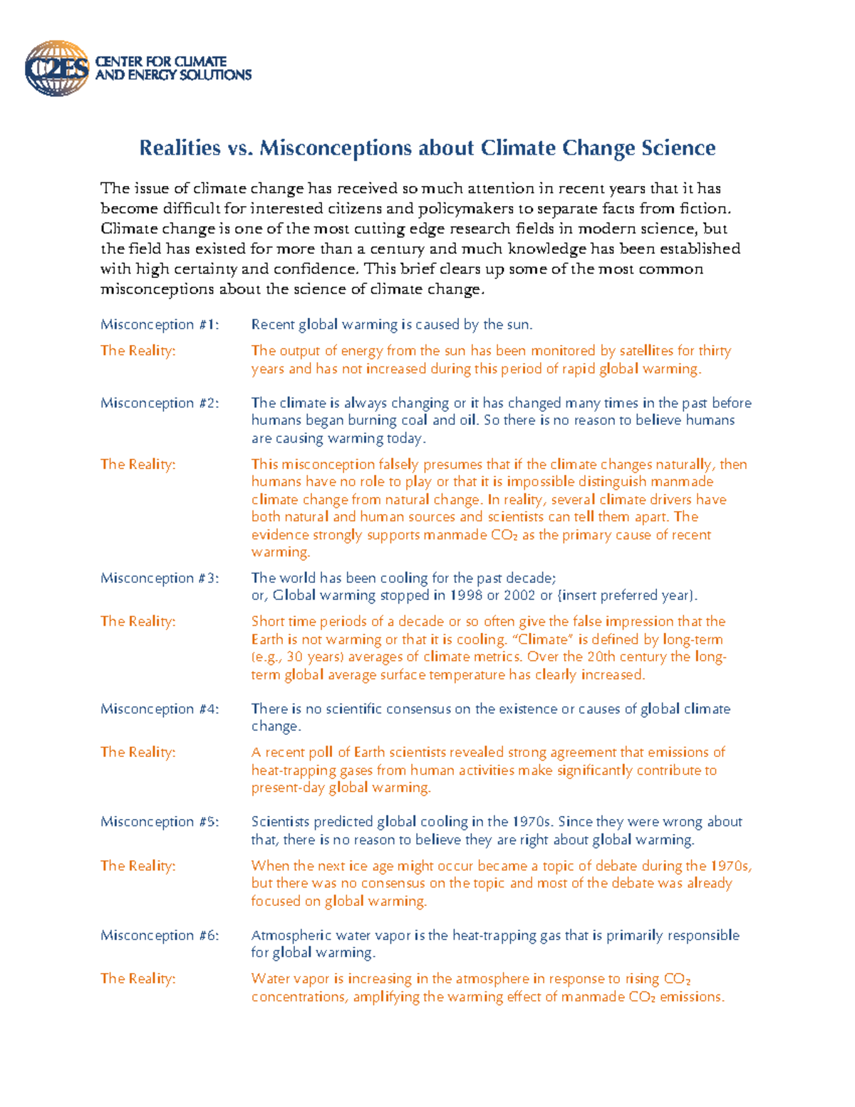 Misconceptions realities climate science 06 2012 - Realities vs ...