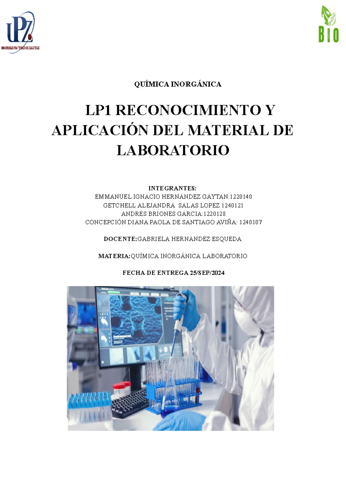 LP1 Inorganica gretchel - QUÍMICA INORGÁNICA LP1 RECONOCIMIENTO Y ...