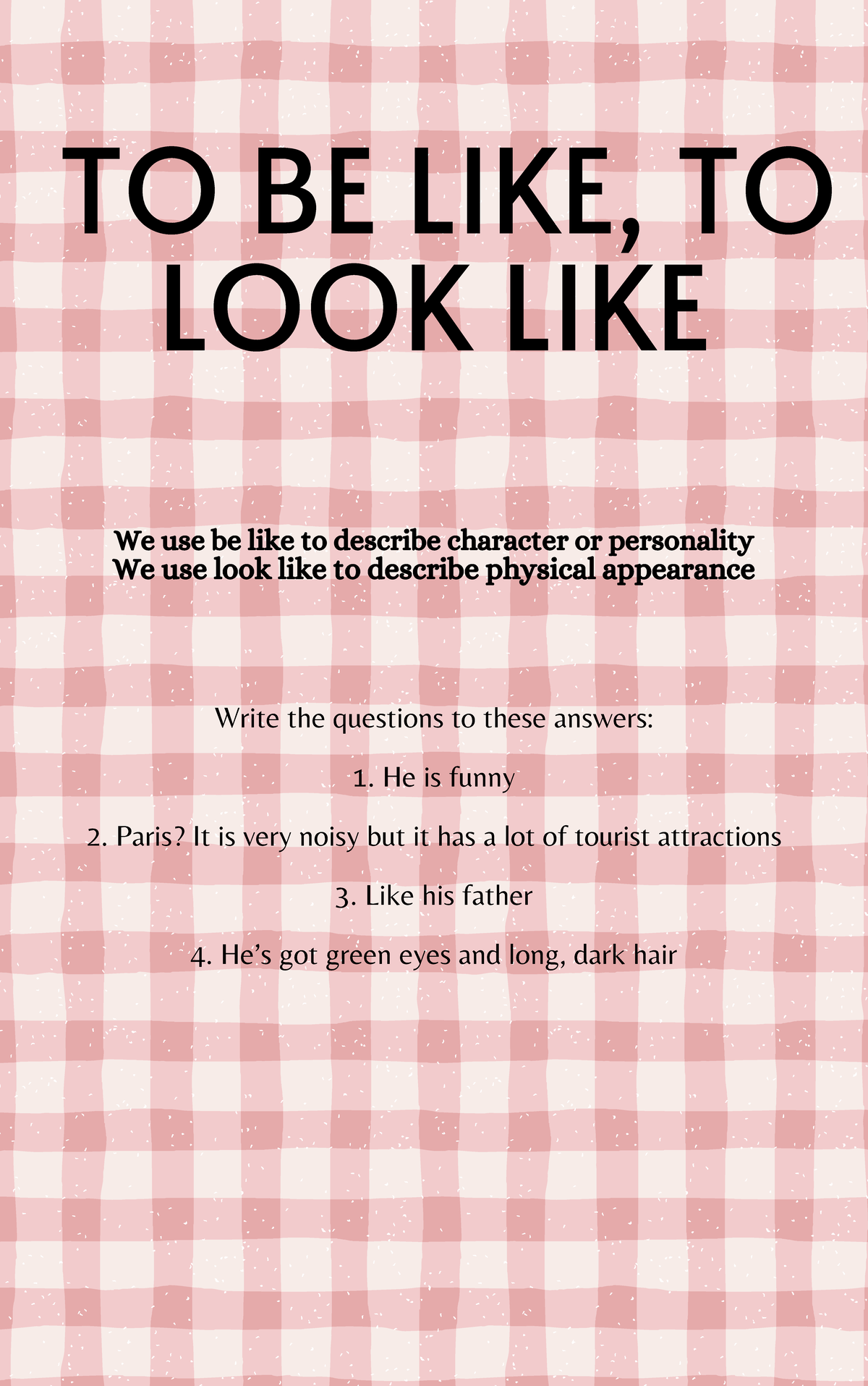 To be like, to look like - apuntes - Inglés - TO BE LIKE, TO LOOK LIKE ...