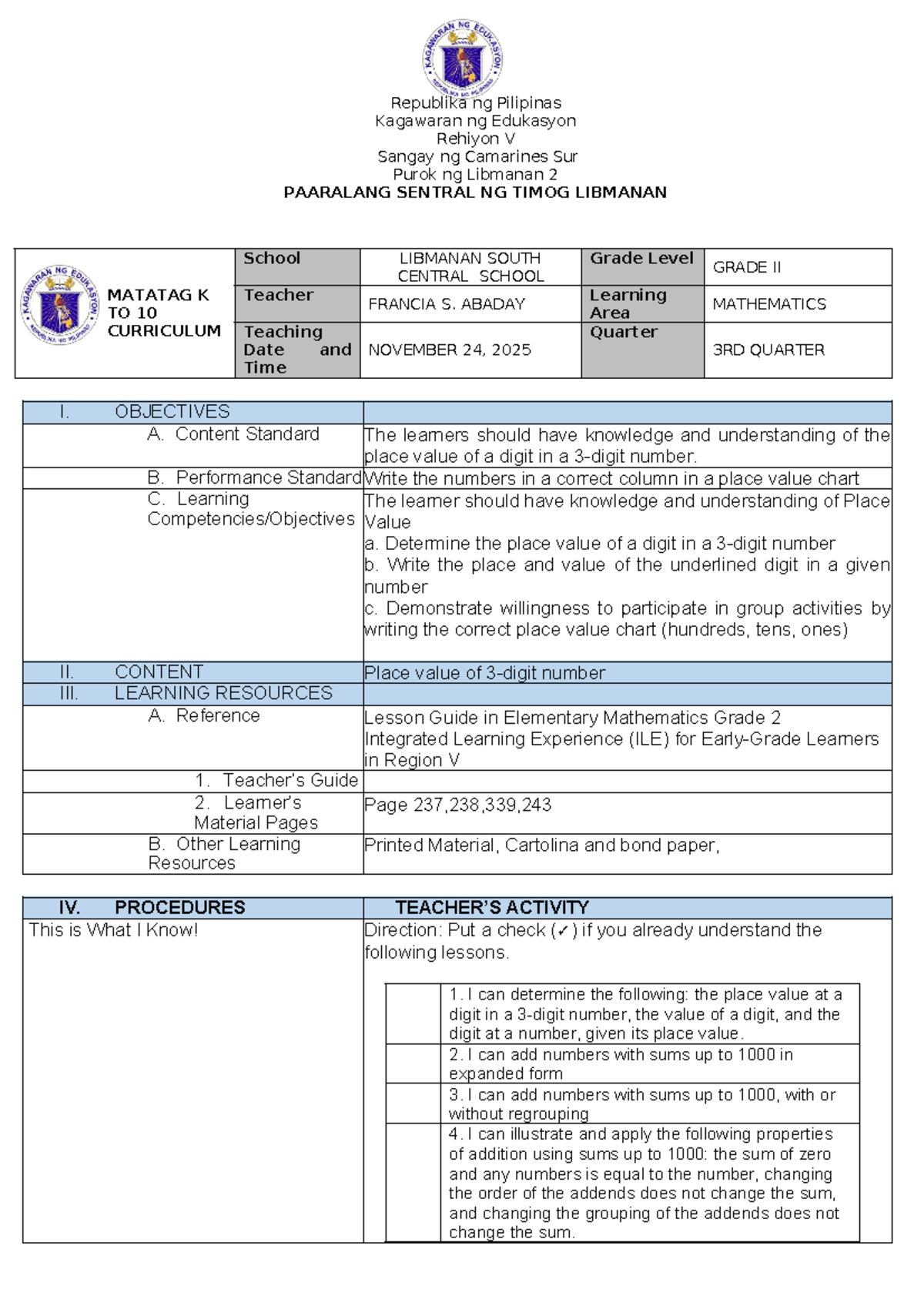 G2 MATHEMATICS Lesson Guide: Understanding Place Value - Studocu