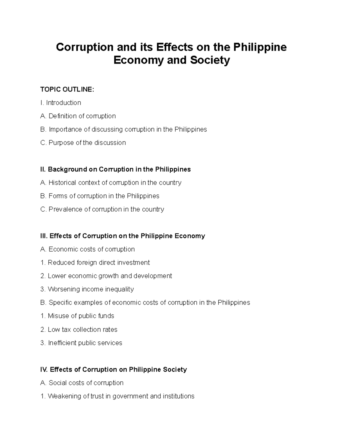 Philippine Corruption: Economic & Social Impacts and Solutions - Studocu