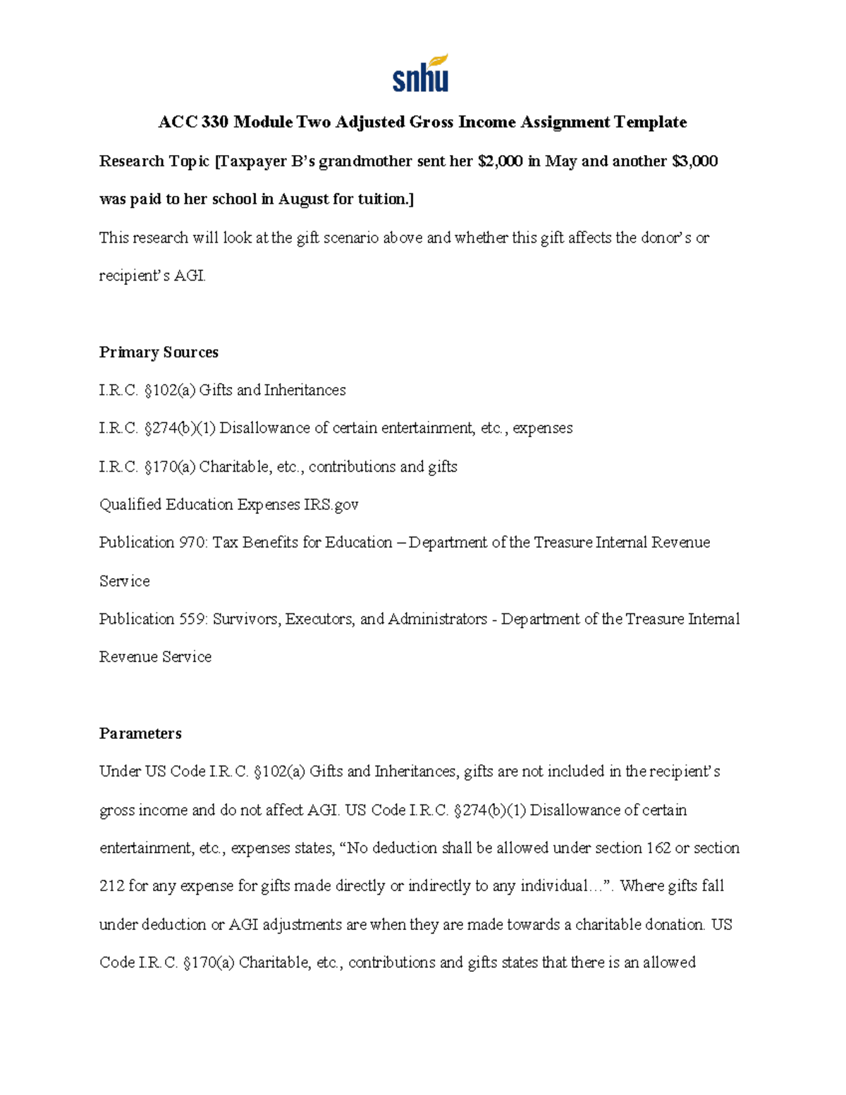 ACC 330 Module Two Adjusted Gross Income Assignment Template - ] This ...
