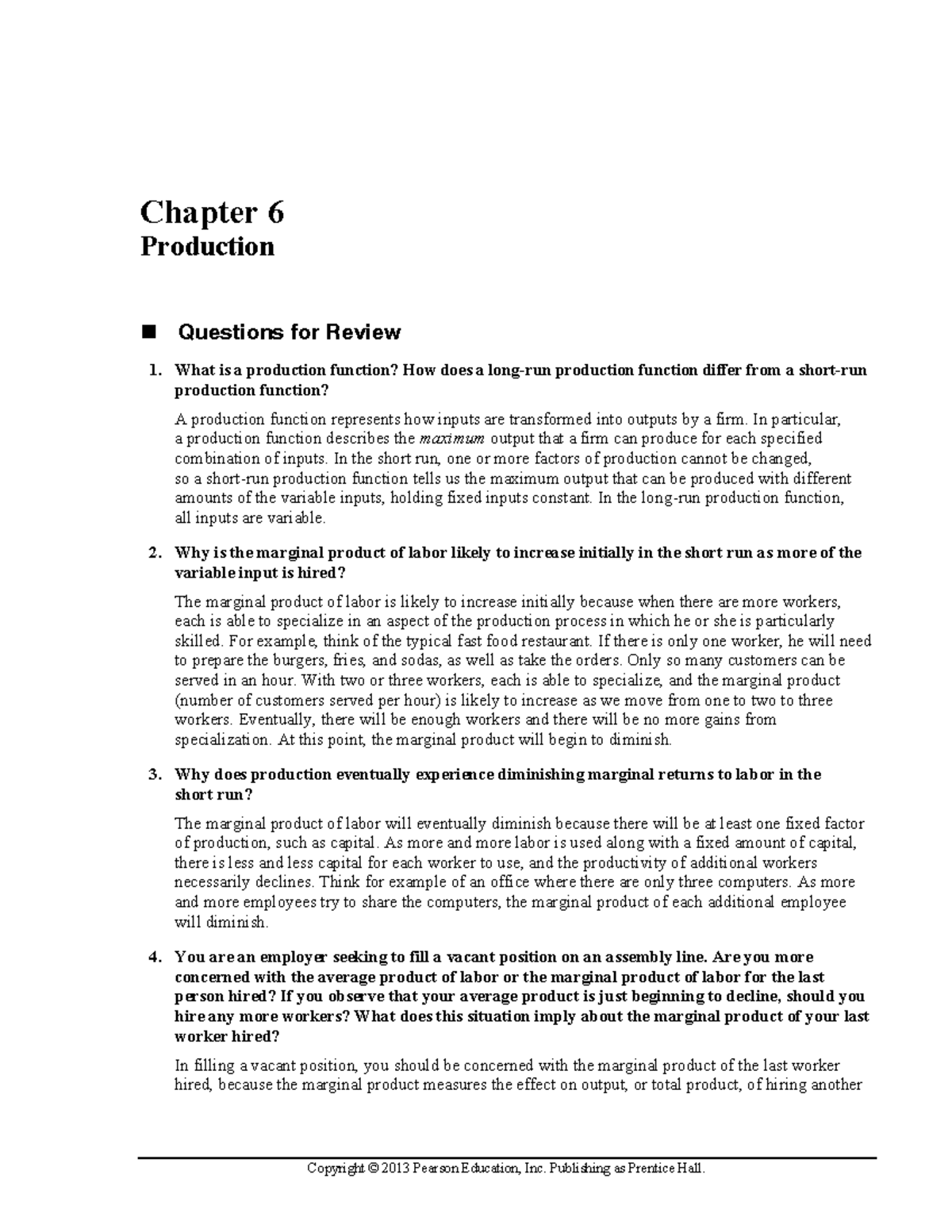 Solutions for Microeconomics Chapter 6: Production Concepts and ...