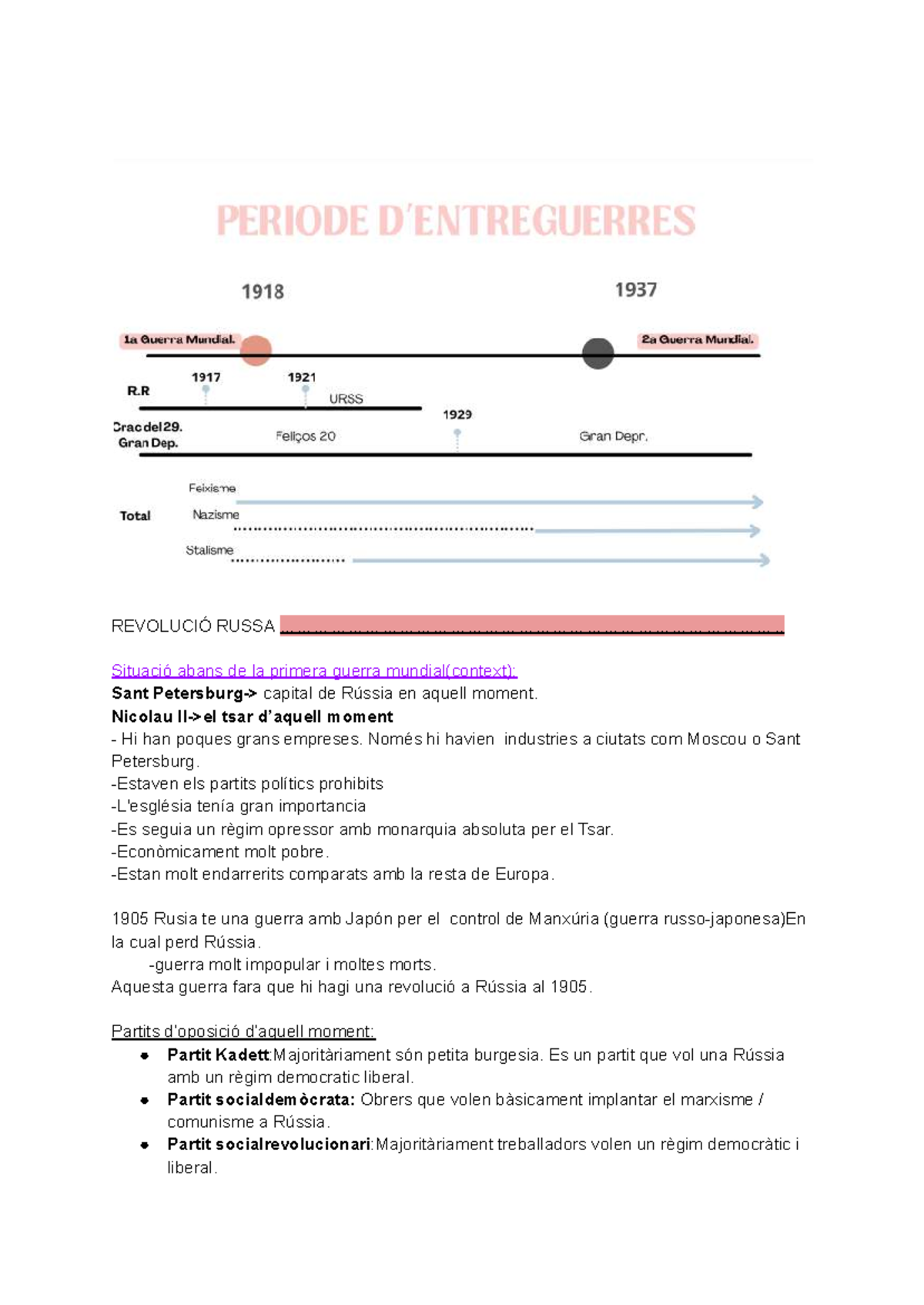 REVOLUCIÓ RUSSA I PERÍODE D'ENTREGUERRES: Context Històric - Studocu