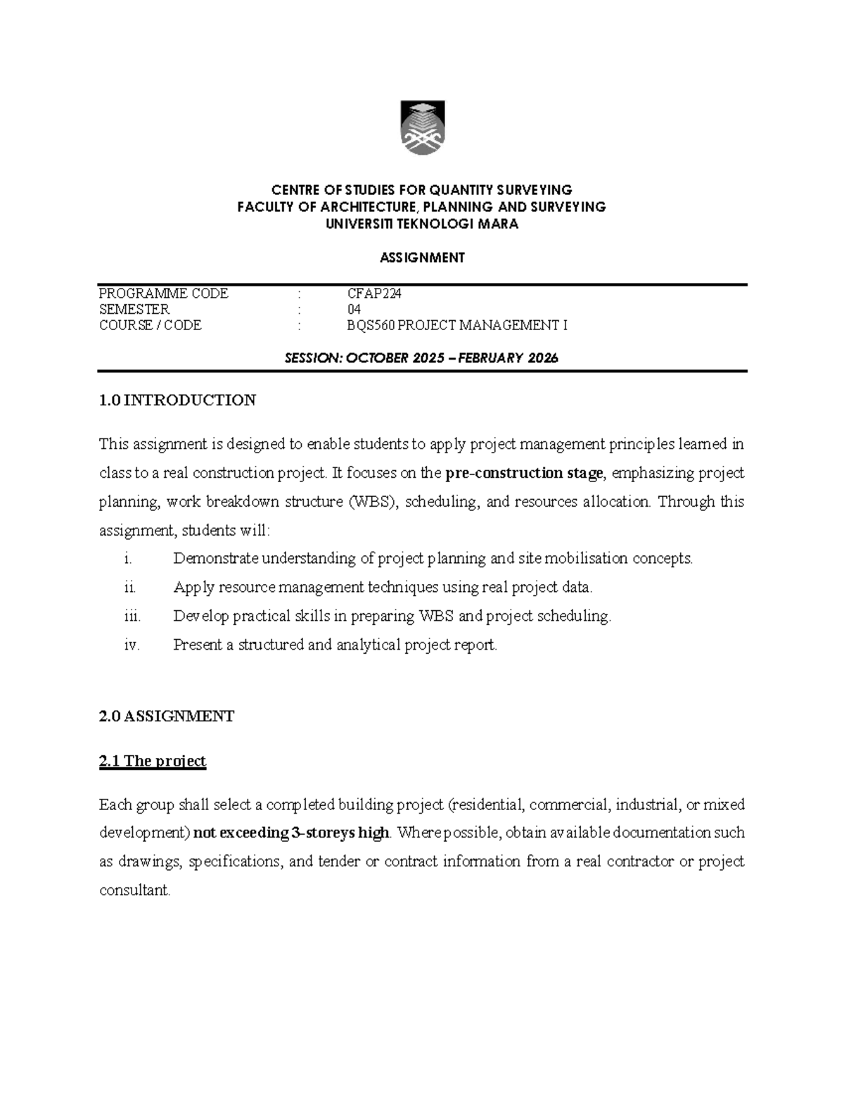 BQS560 Project Management I Assignment - October 2025 - Studocu
