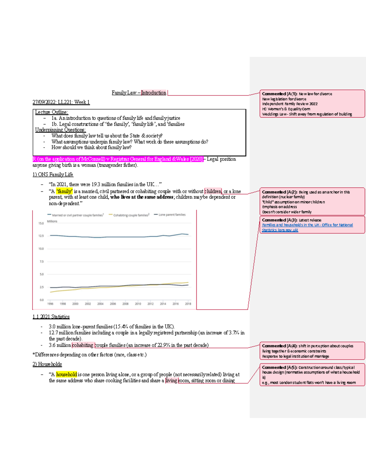 LL221 Family Law Lecture Notes: Introduction to Family Law Week 1 - Studocu