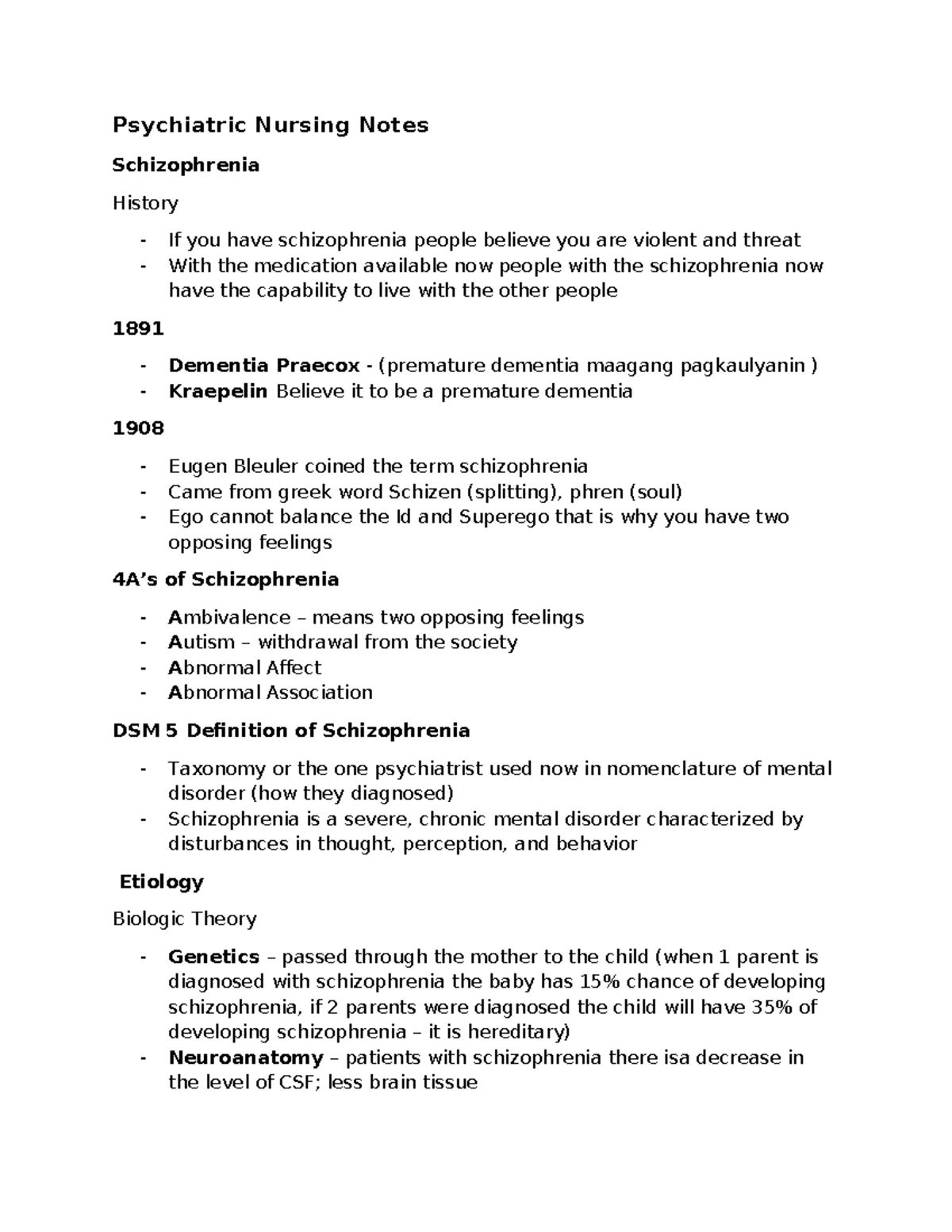 Psychiatric Nursing Notes: Schizophrenia Insights and Management (PN ...