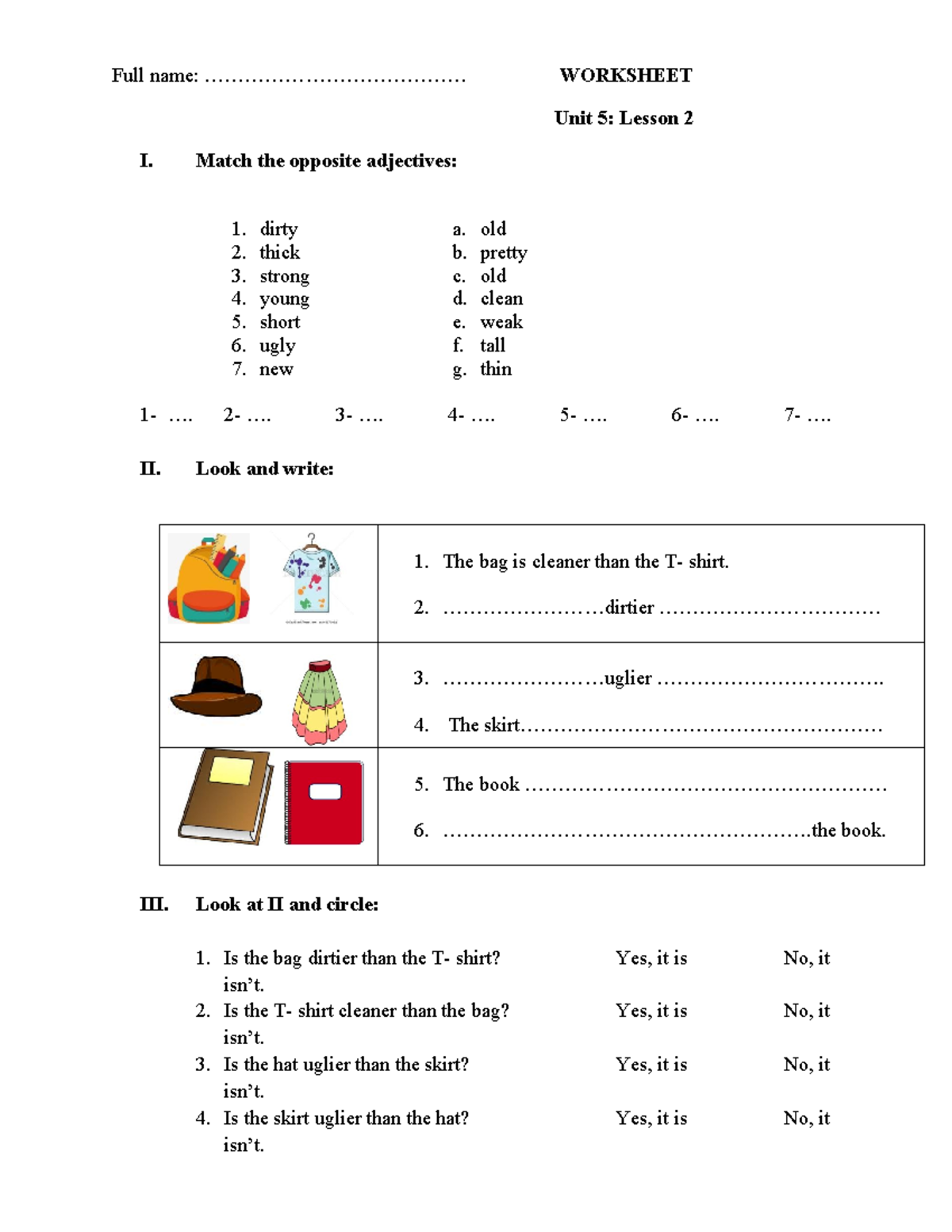 U5-L2: Opposite Adjectives Worksheet and Exercises - Studocu