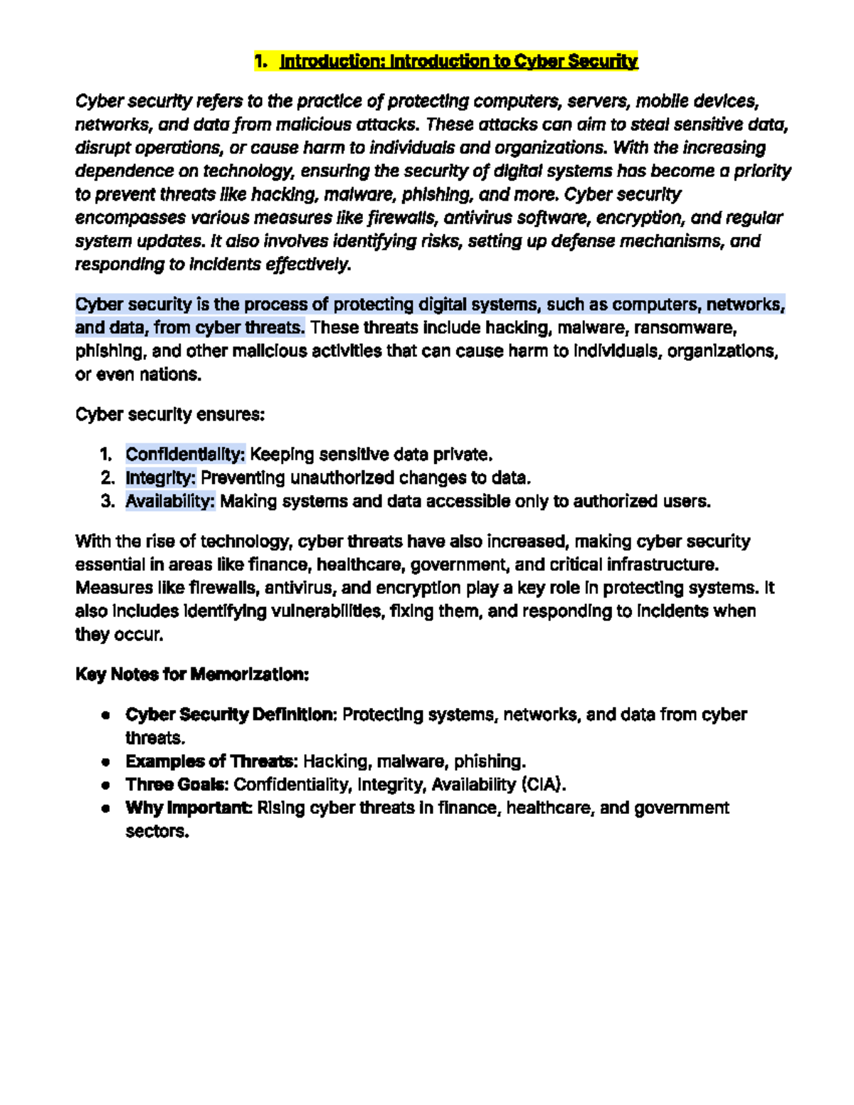 Cyber Unit 1 - Cc organizer - 1. Introduction: Introduction to Cyber ...