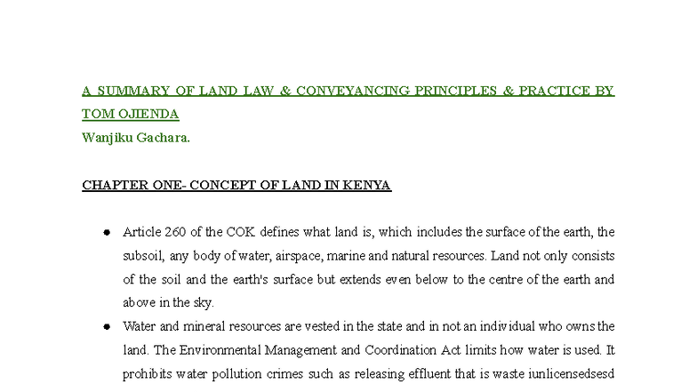 Conveyancing Principles in Land Law: A Summary (LAW 101) - Studocu