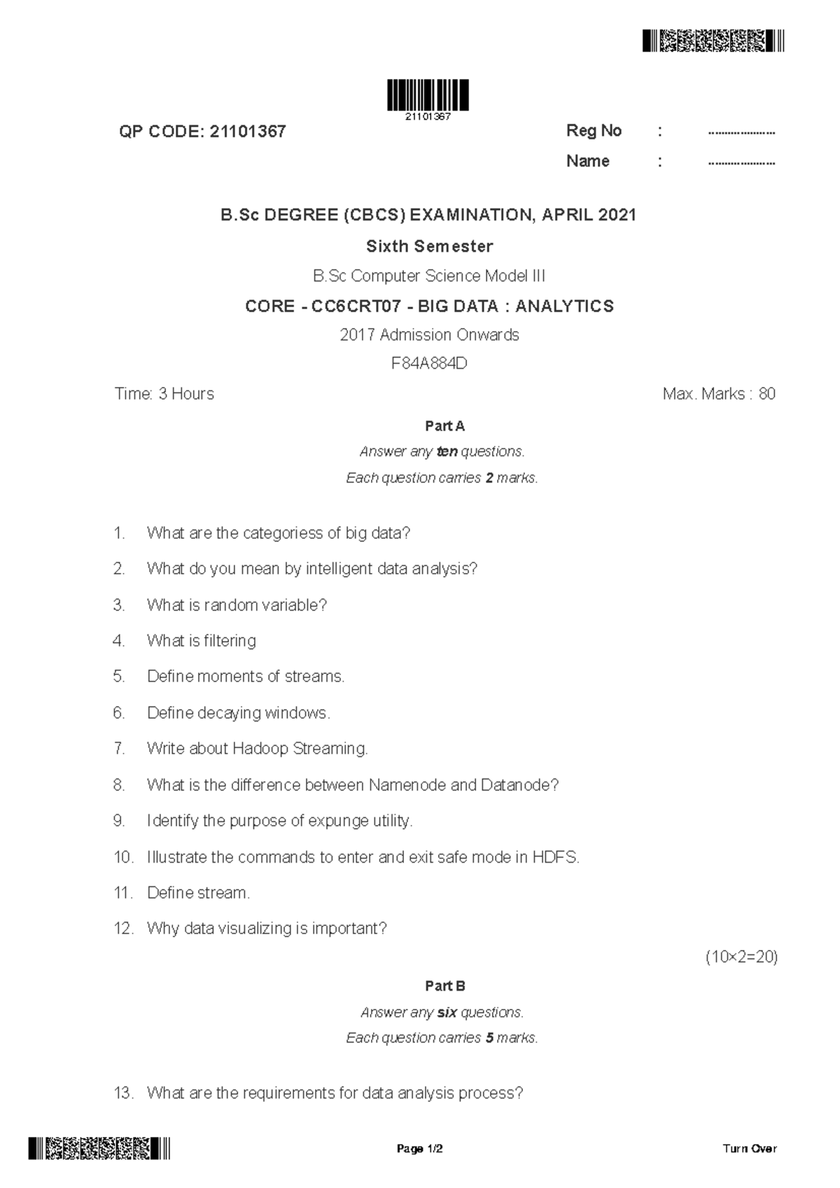 21101367 B.Sc Final Exam BIG DATA: ANALYTICS April 2021 - Studocu