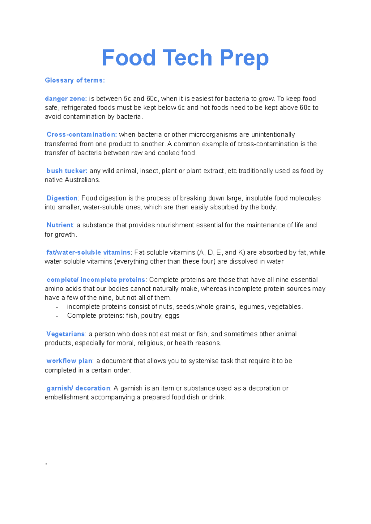 Food Tech Prep - Glossary of Key Terms and Concepts - Studocu