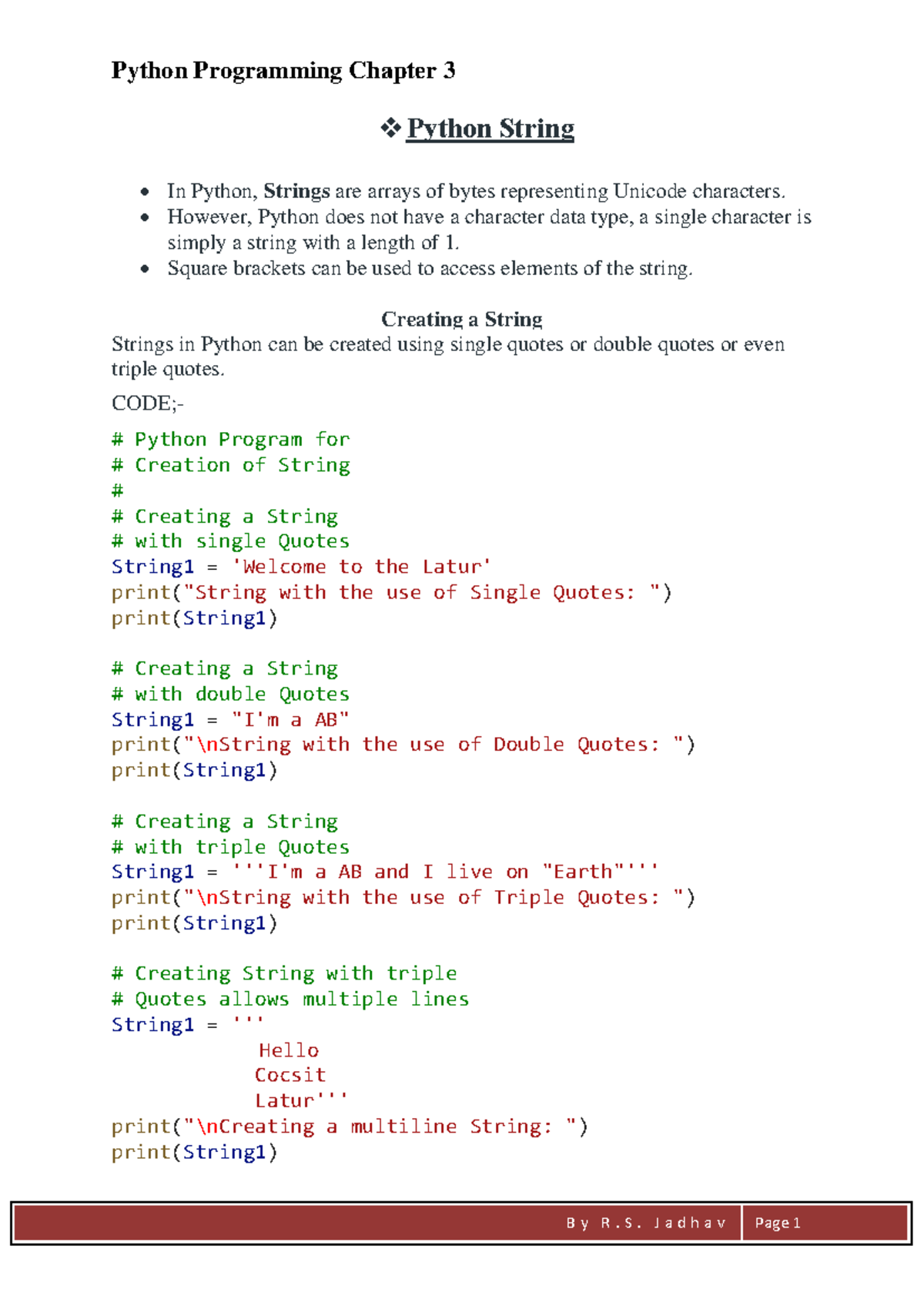Python Programming CH3: Understanding Strings and File Handling - Studocu