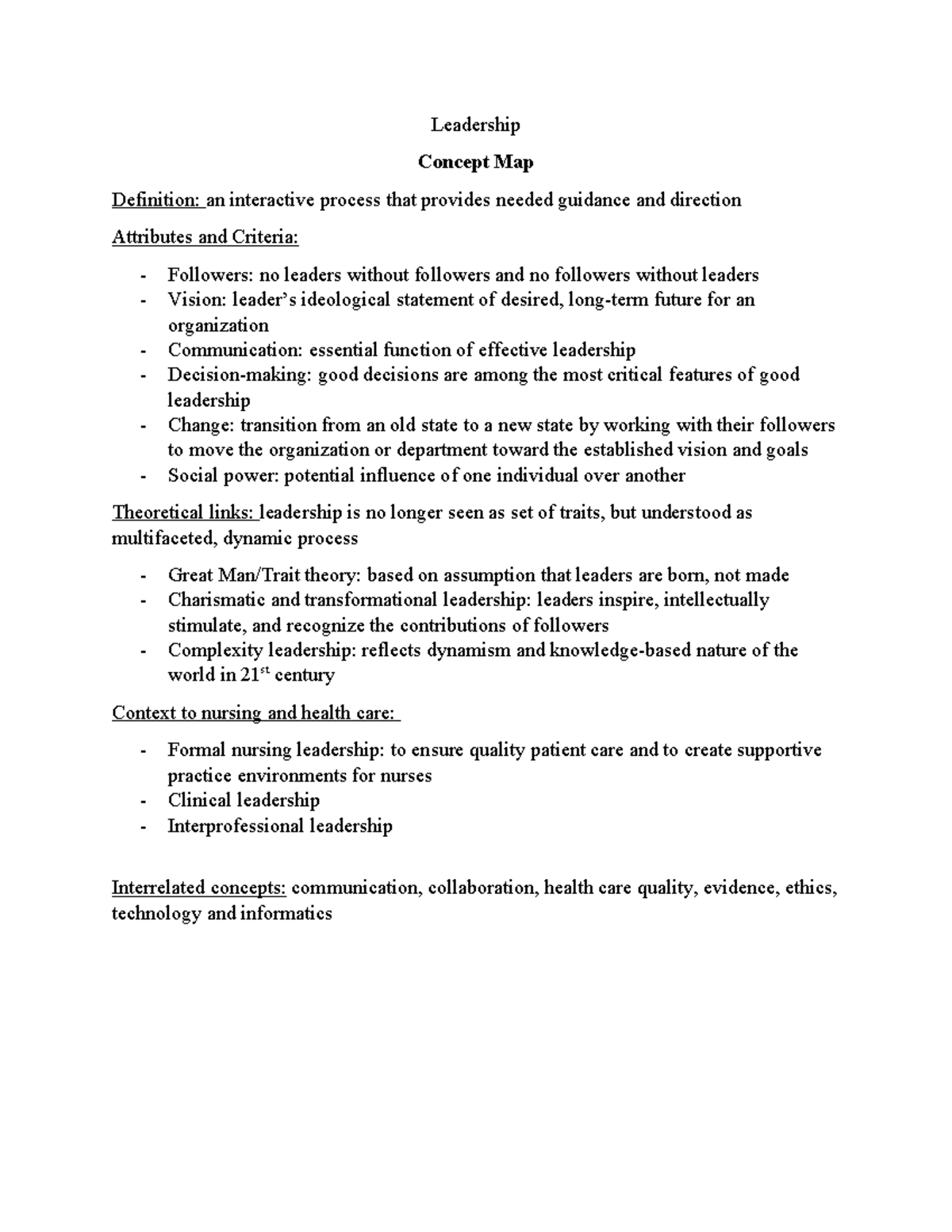 LEAD 101: Leadership Concept Map Overview and Key Attributes - Studocu
