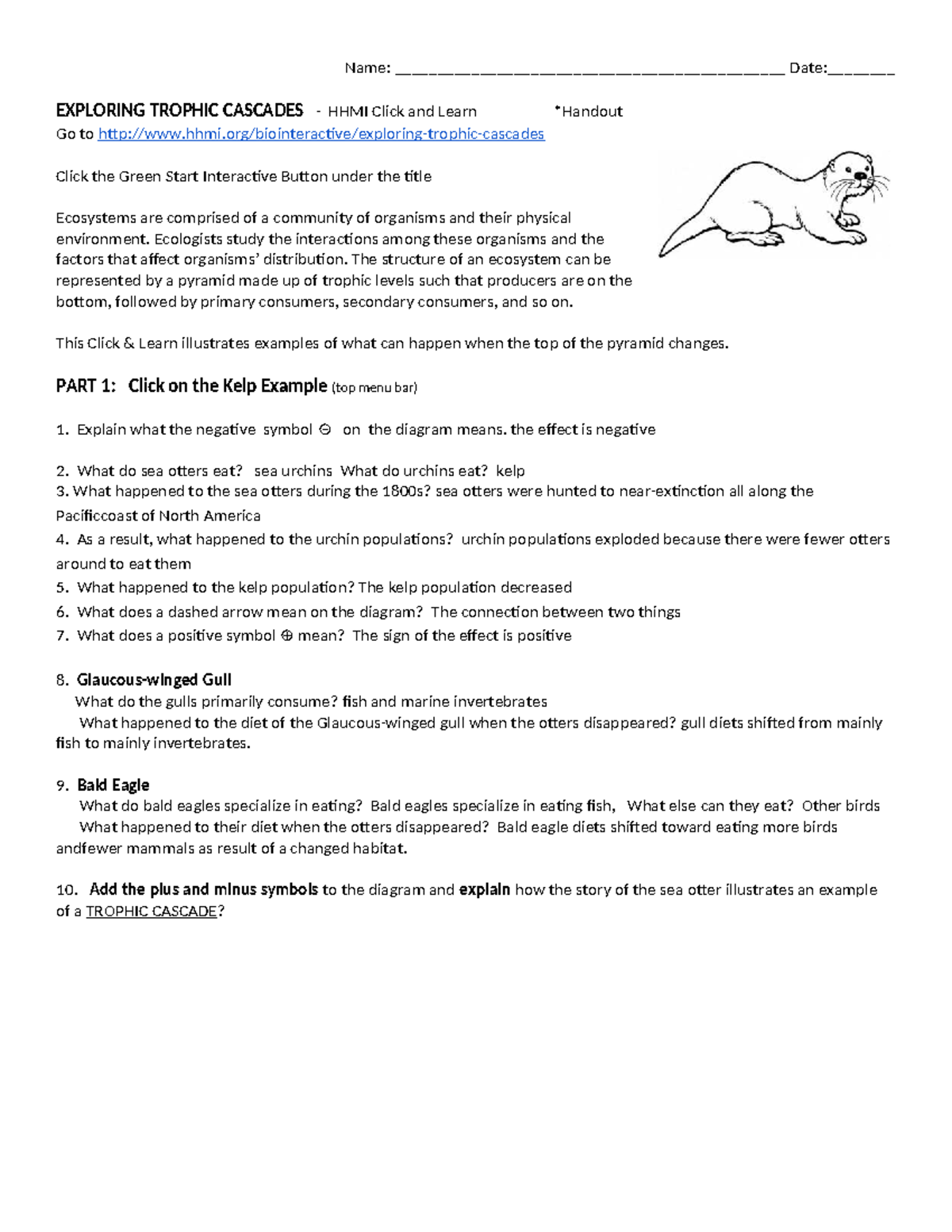 Exploring Trophic Cascades: HHMI Interactive Study Guide - Studocu