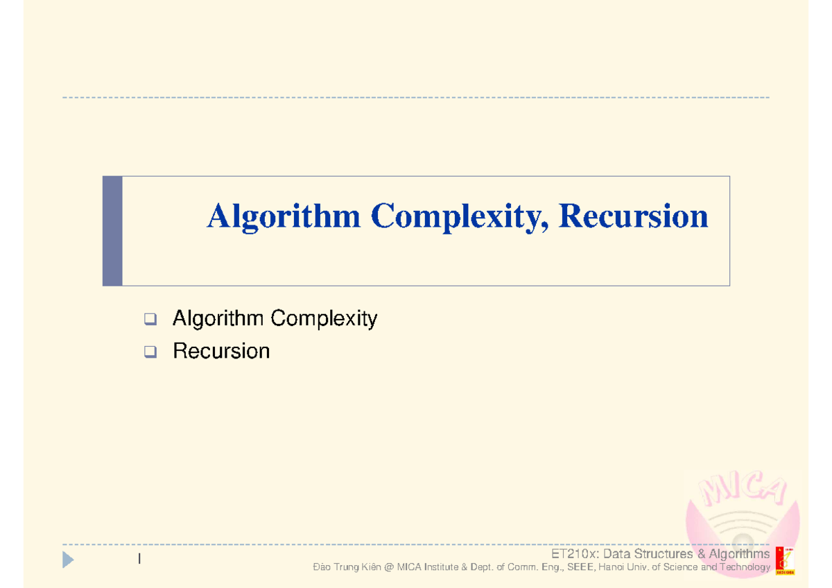 ET210x: Algorithm Complexity and Recursion Overview - Studocu