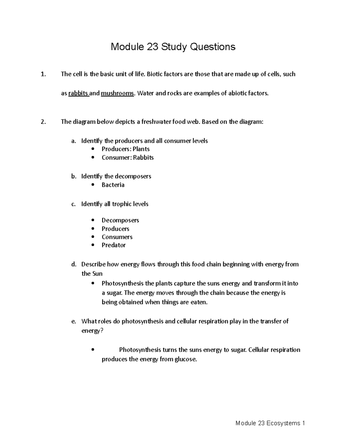 C190.v3 Module 23 Study Questions on Ecosystems and Cycles - Studocu