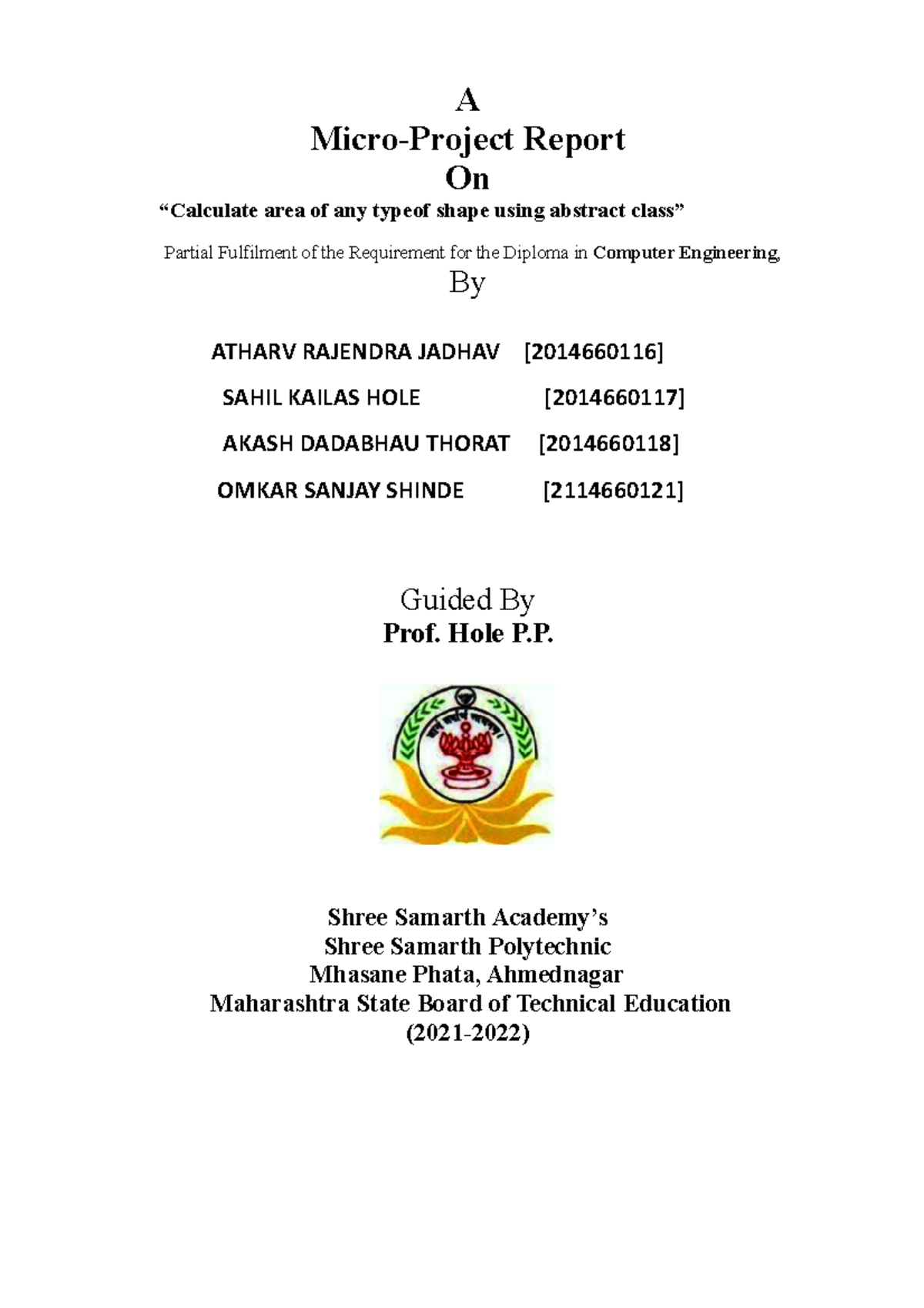 JPR microproject - A Micro-Project Report On “Calculate area of any ...