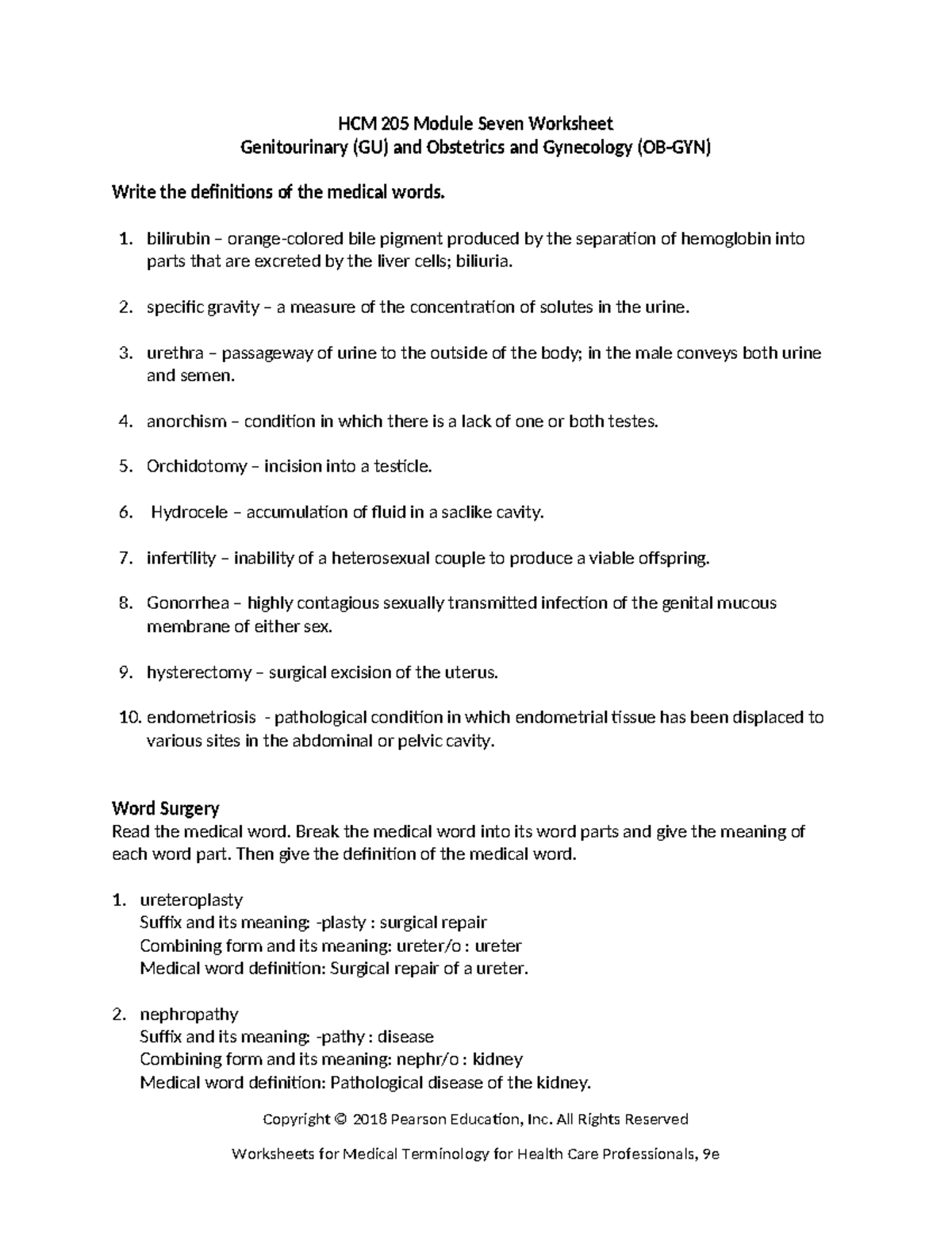 HCM 205 Module Seven Worksheet: GU & OB-GYN Medical Terminology - Studocu