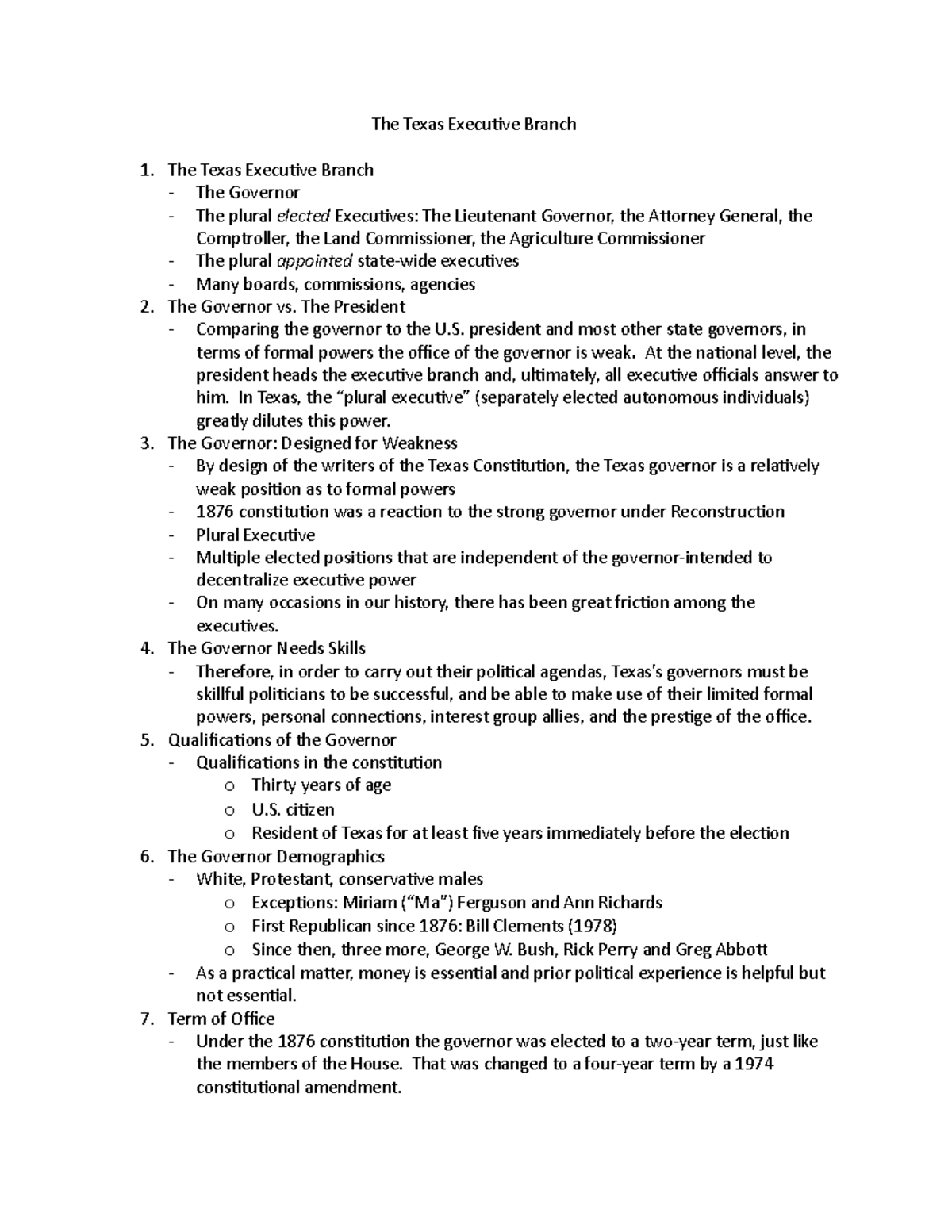Texas Executive Branch Overview: Roles, Powers, and Limitations - Studocu