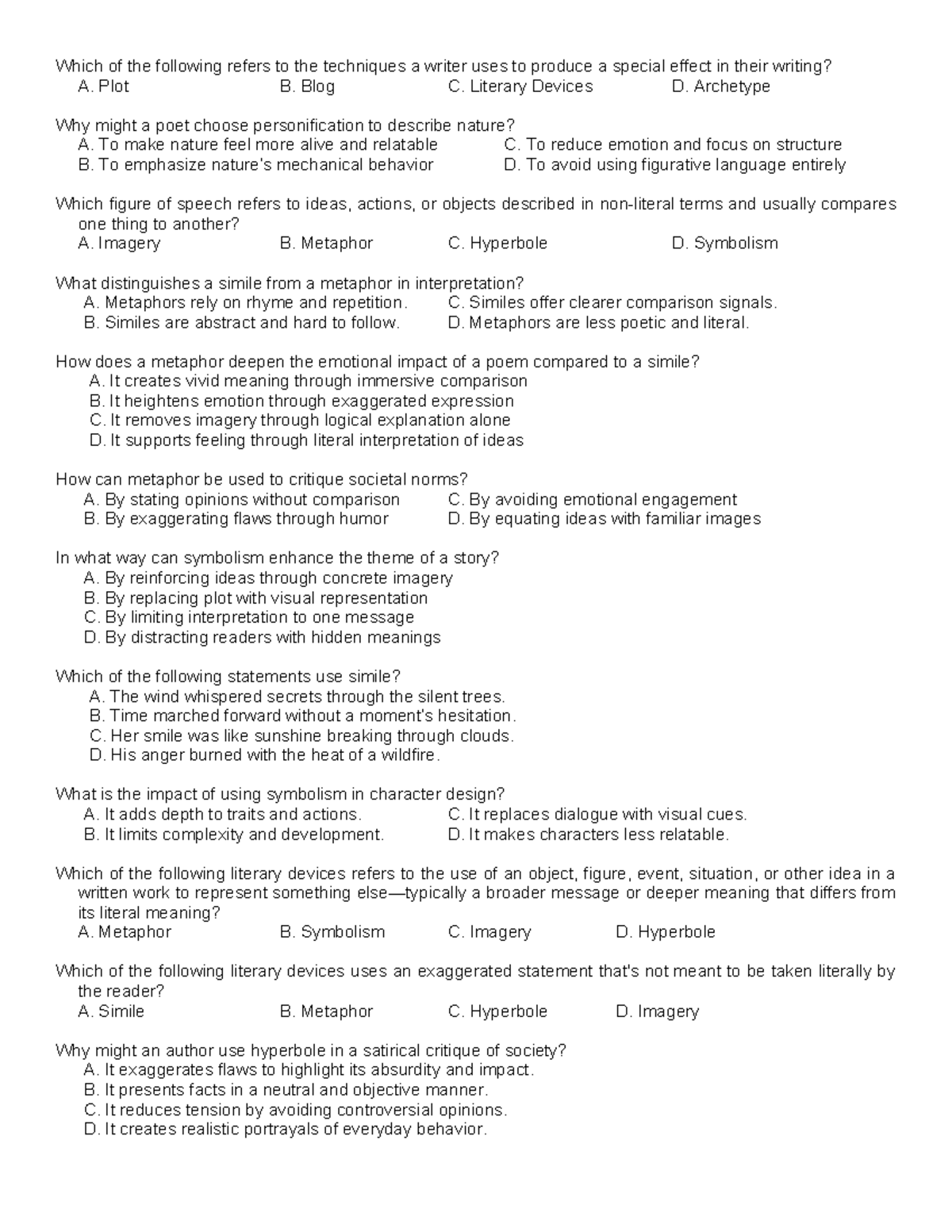 Literary Devices and Techniques: A Study Guide for 21ST Literature ...