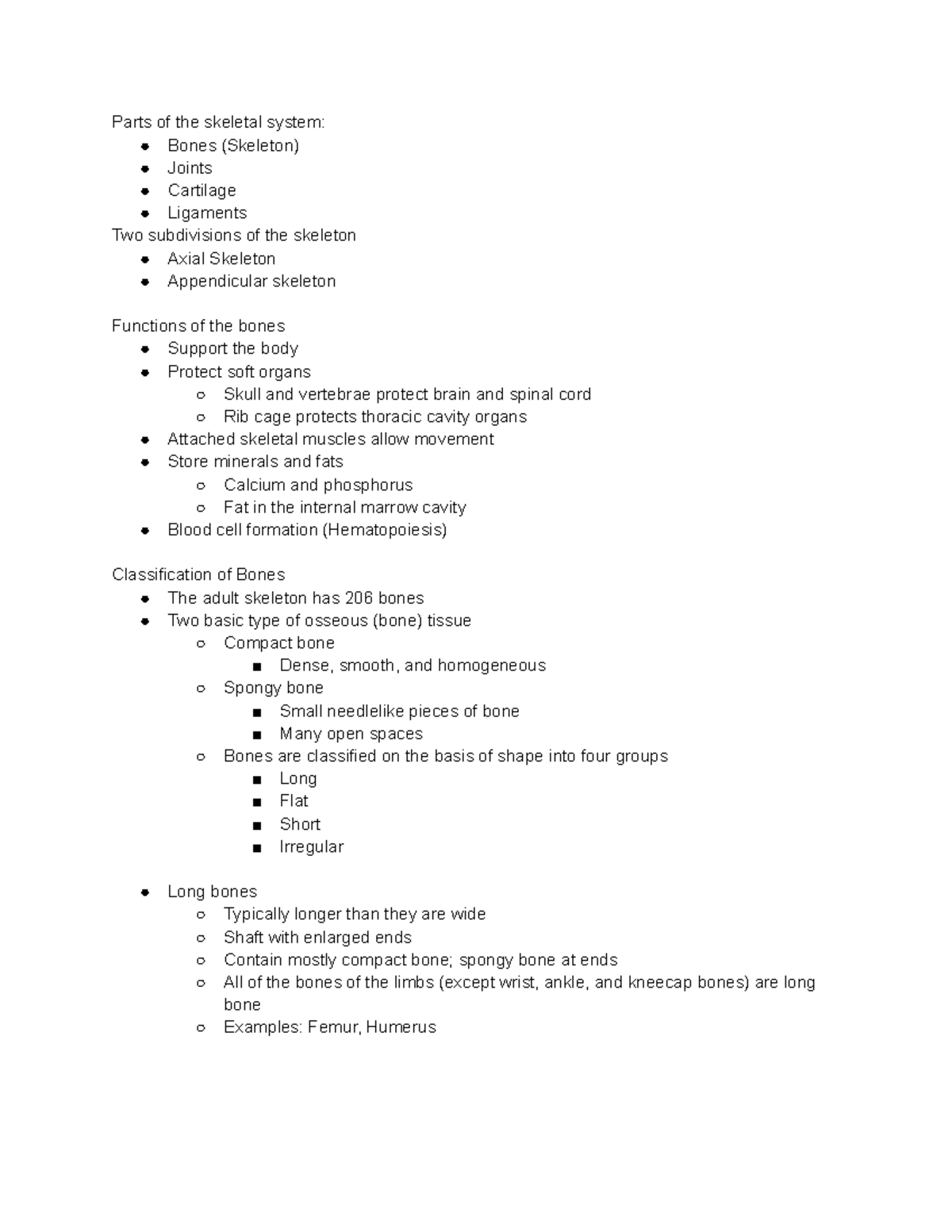 Skeleton System Notes - Ch. 5/6 - Bio 101: Bones & Functions - Studocu