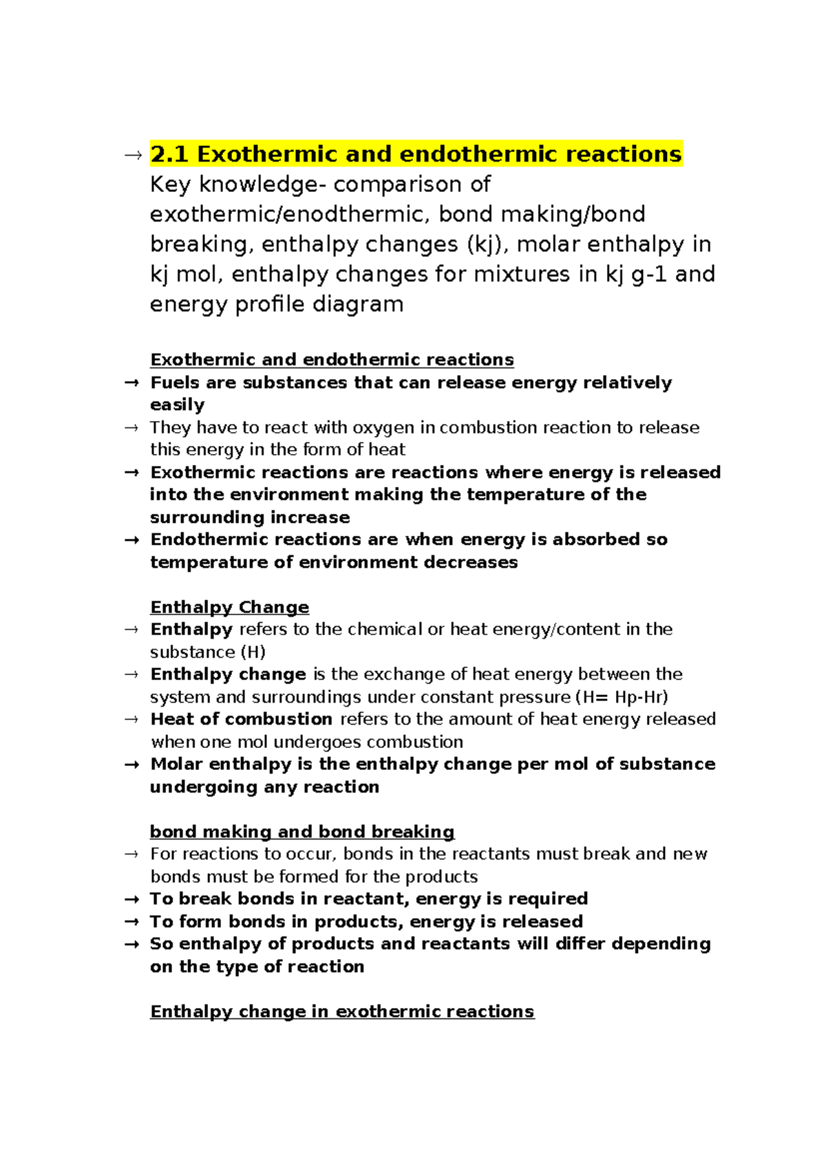 Chapter 2: Fuels - Exothermic & Endothermic Reactions Explained - Studocu