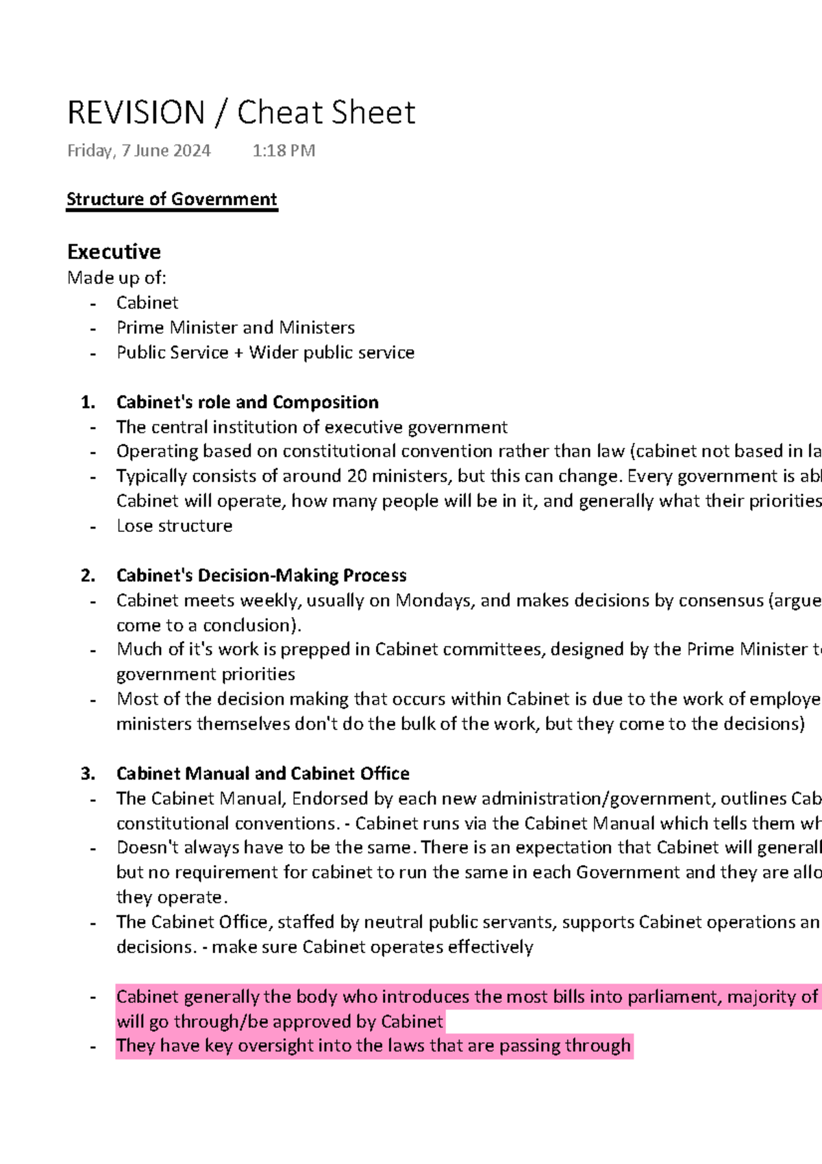 Revision Cheat Sheet: Structure of Government Overview (Course Code ...