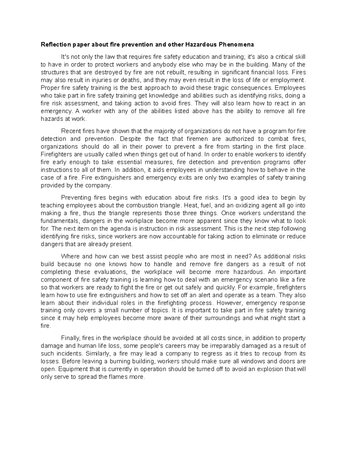 Reflection paper about Disaster Risk Management - BS Environmental ...