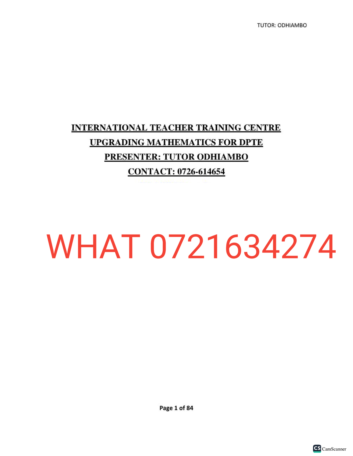 Mathematics Notes for DPTE - Tutor Odhiambo (CS 01) - Studocu