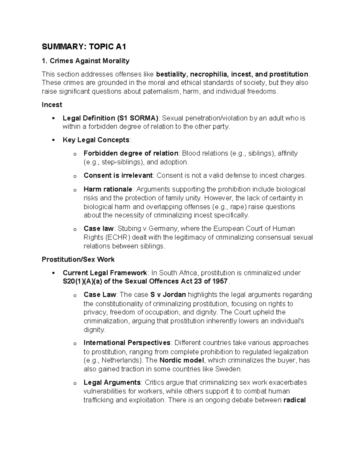 Summary - Topic A1 - criminalisation - SUMMARY: TOPIC A Crimes Against ...