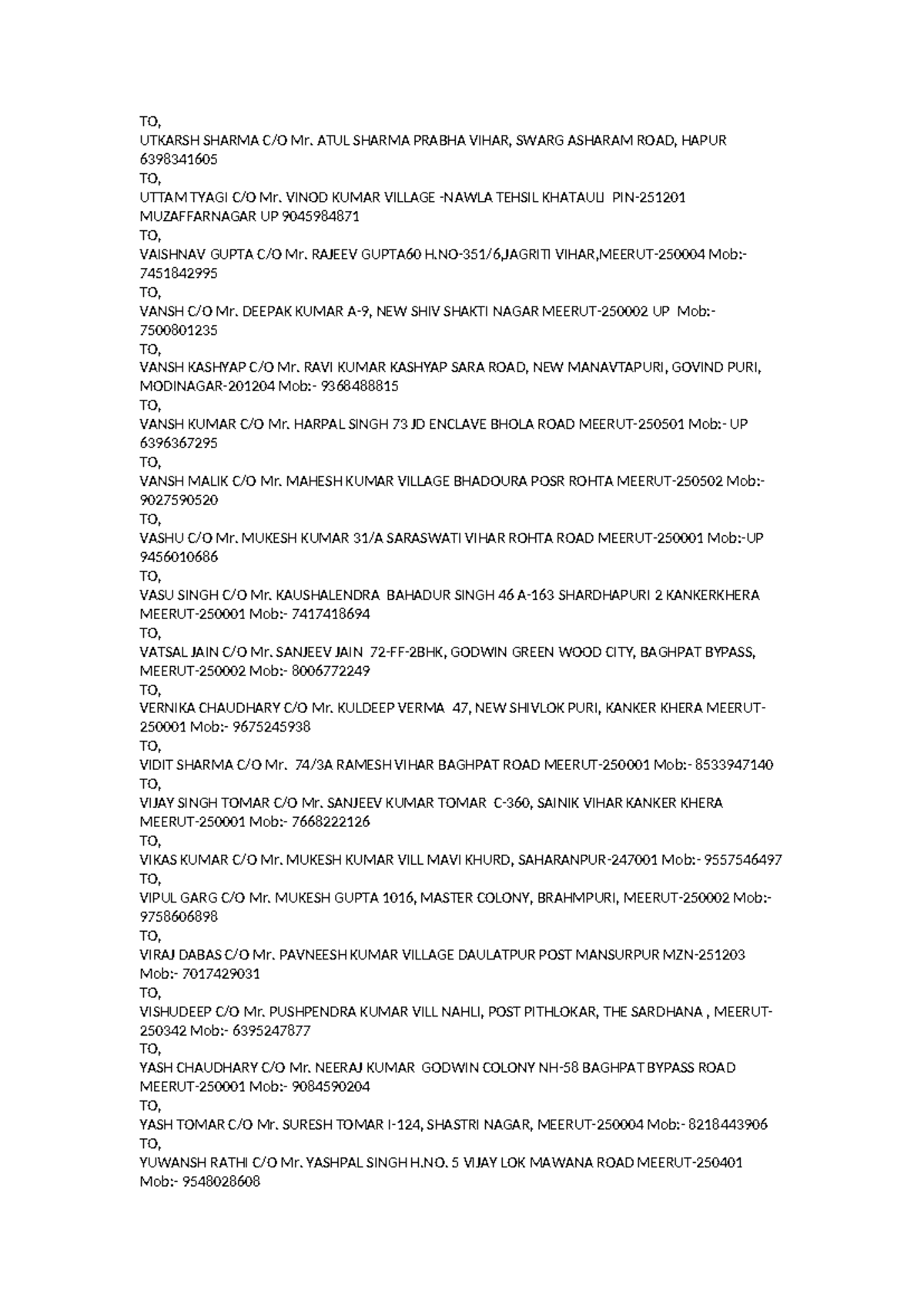 Address List for Students - F Section - Studocu