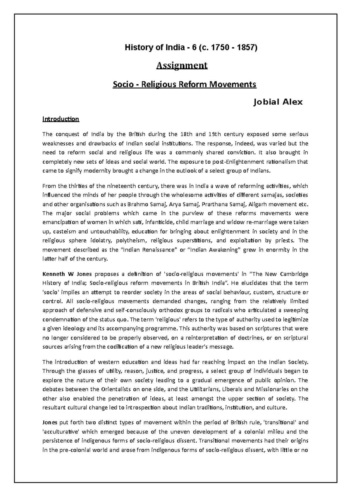 Socio-Religious Reforms in India: Movements and Impact (HIST 6) - Studocu