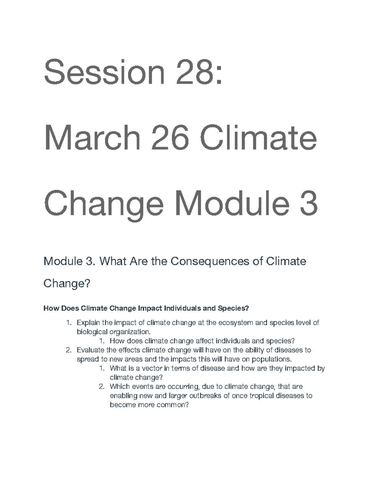 Climate Change Module 3: Impacts on Species, Ecosystems, and ...