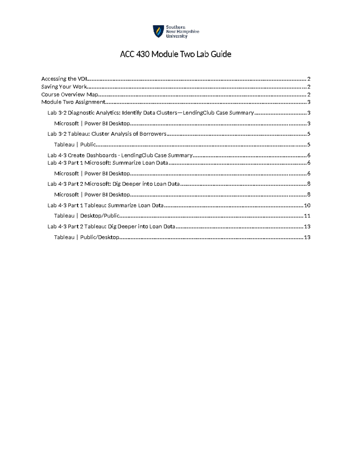 ACC 430 Module Two Lab Guide: Analytics & Dashboard Creation - Studocu