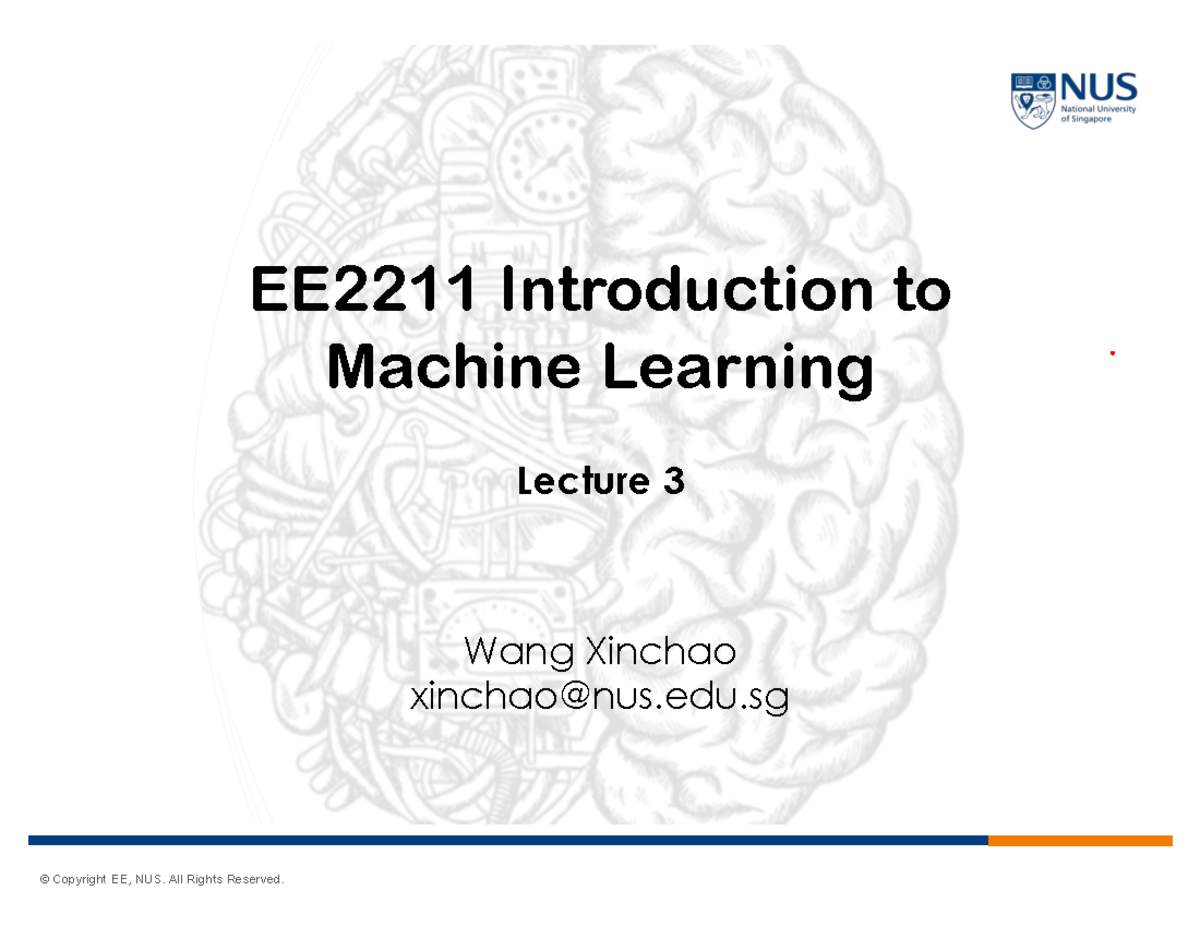 EE2211 Introduction to Machine Learning Lecture 3: Key Concepts and Algorithms - Studocu